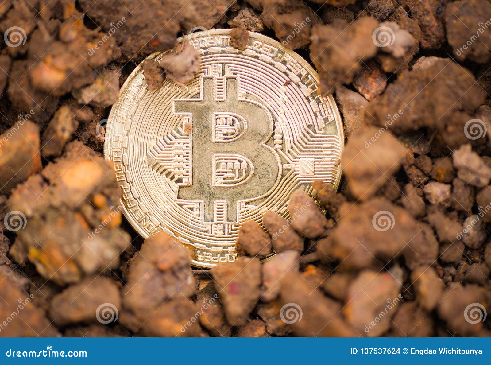 Bitcoin Golden on Ground Soil Deep Virtual Cryptocurrency Bitcoin ...