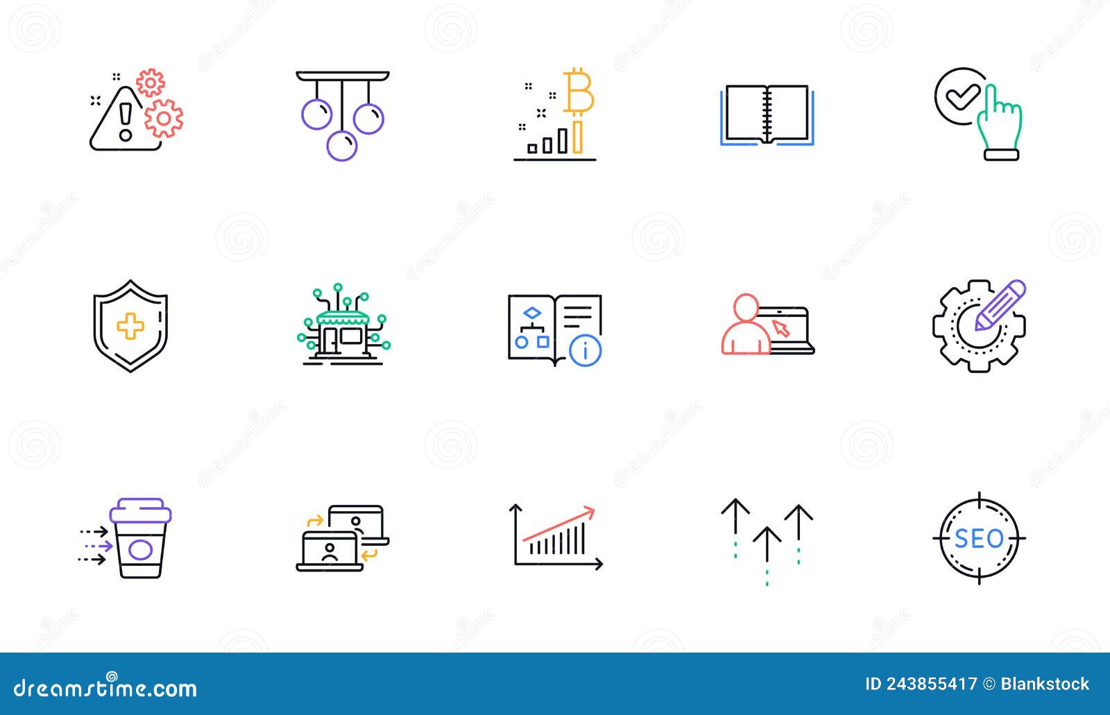 Bitcoin Graph, Checkbox and Settings Gear Line Icons for Website, Printing. for Design. Vector ...