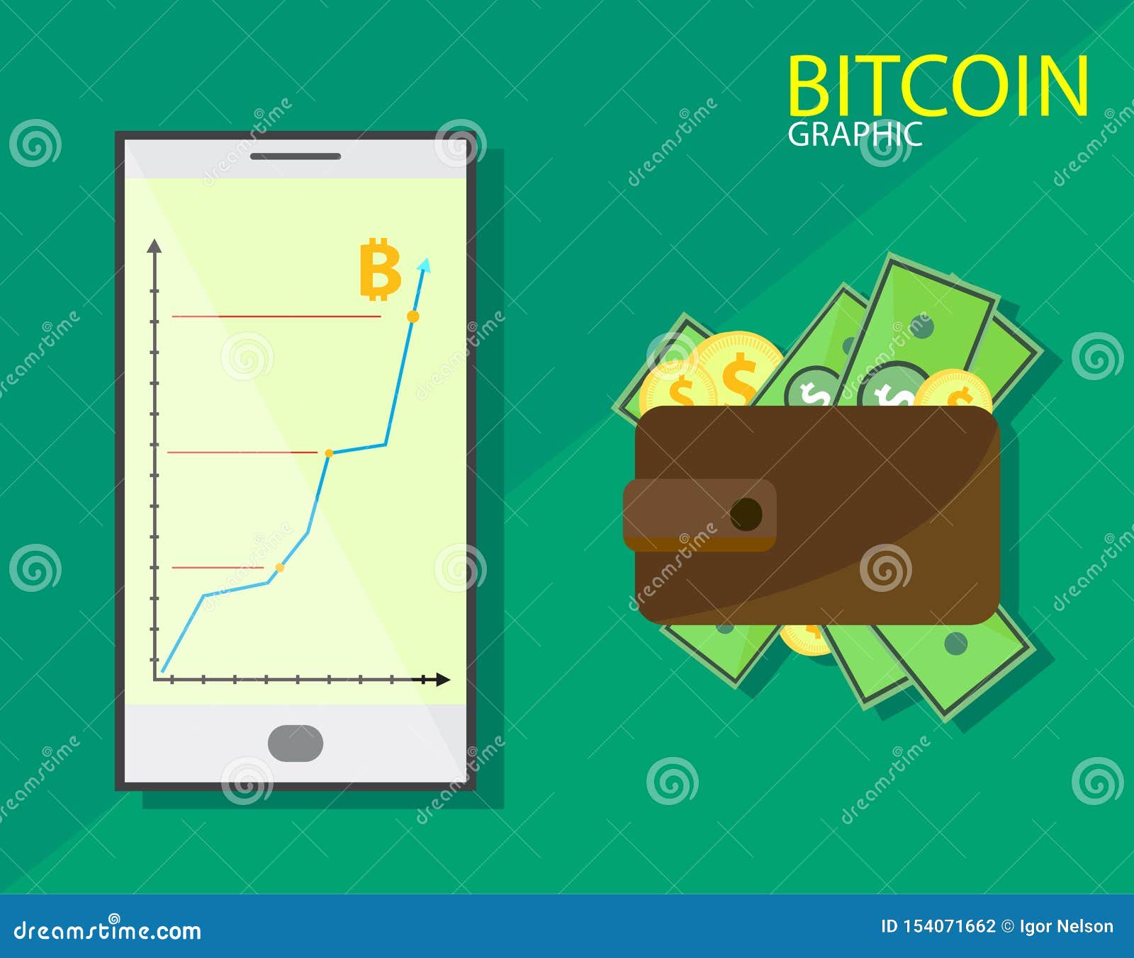 Bitcoin Graphic Up . Bitcoin Mining, Mobile Banking. Vector Stock ...