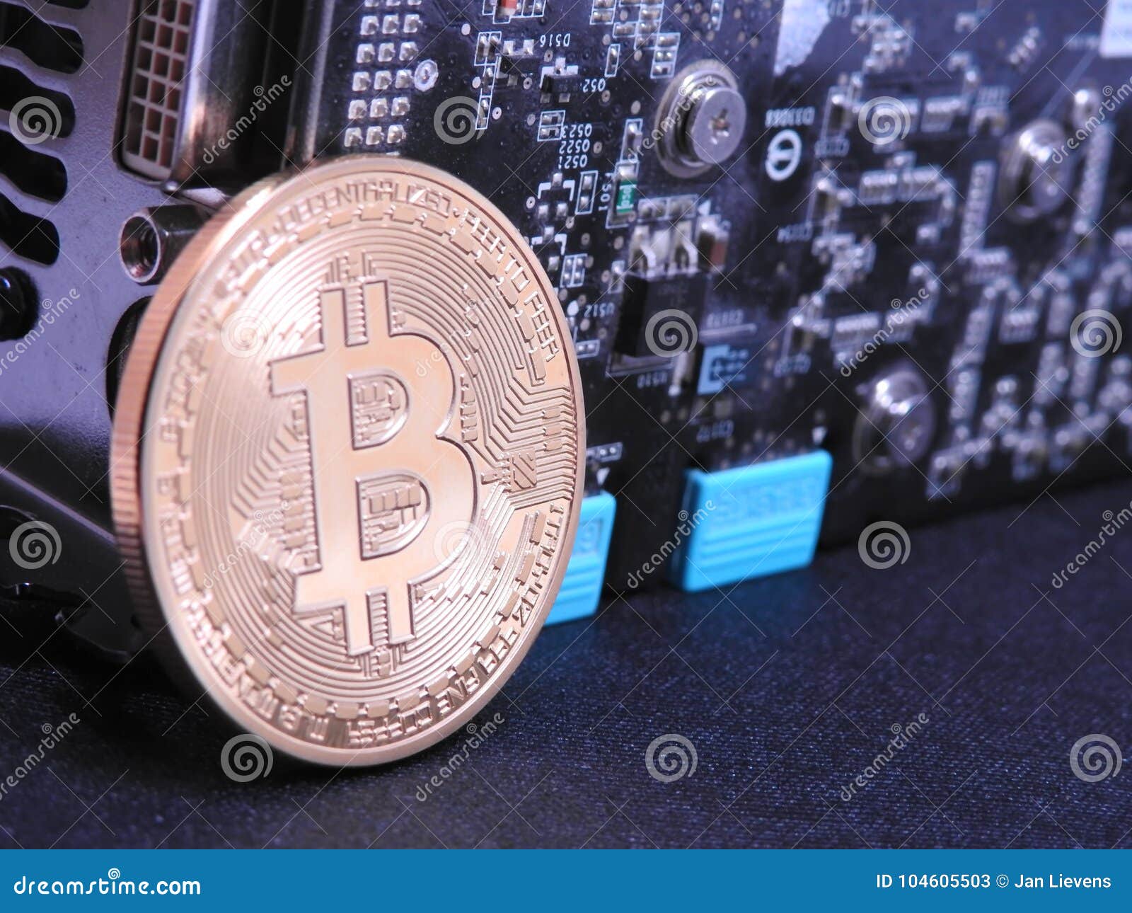 Bitcoin and Graphics Processing Unit or GPU Stock Image - Image of gold ...