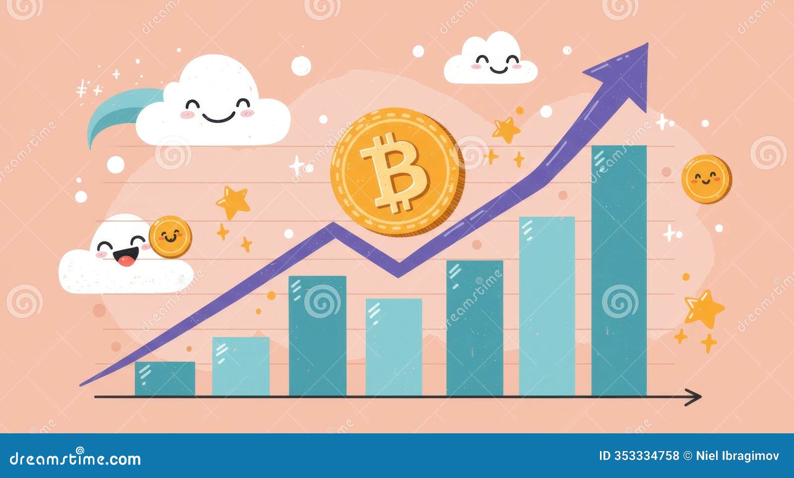 Bitcoin Growth Chart with Cartoon Elements and Upward Trend Arrow Stock ...