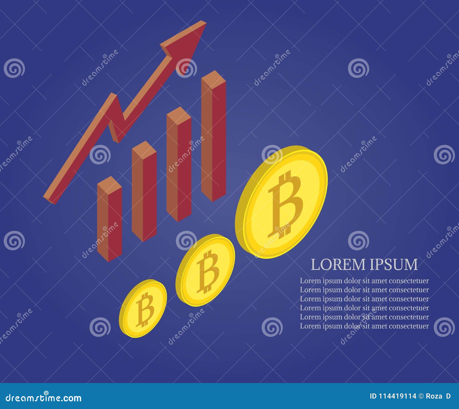 Bitcoin, growth chart stock vector. Illustration of isometric - 114419114