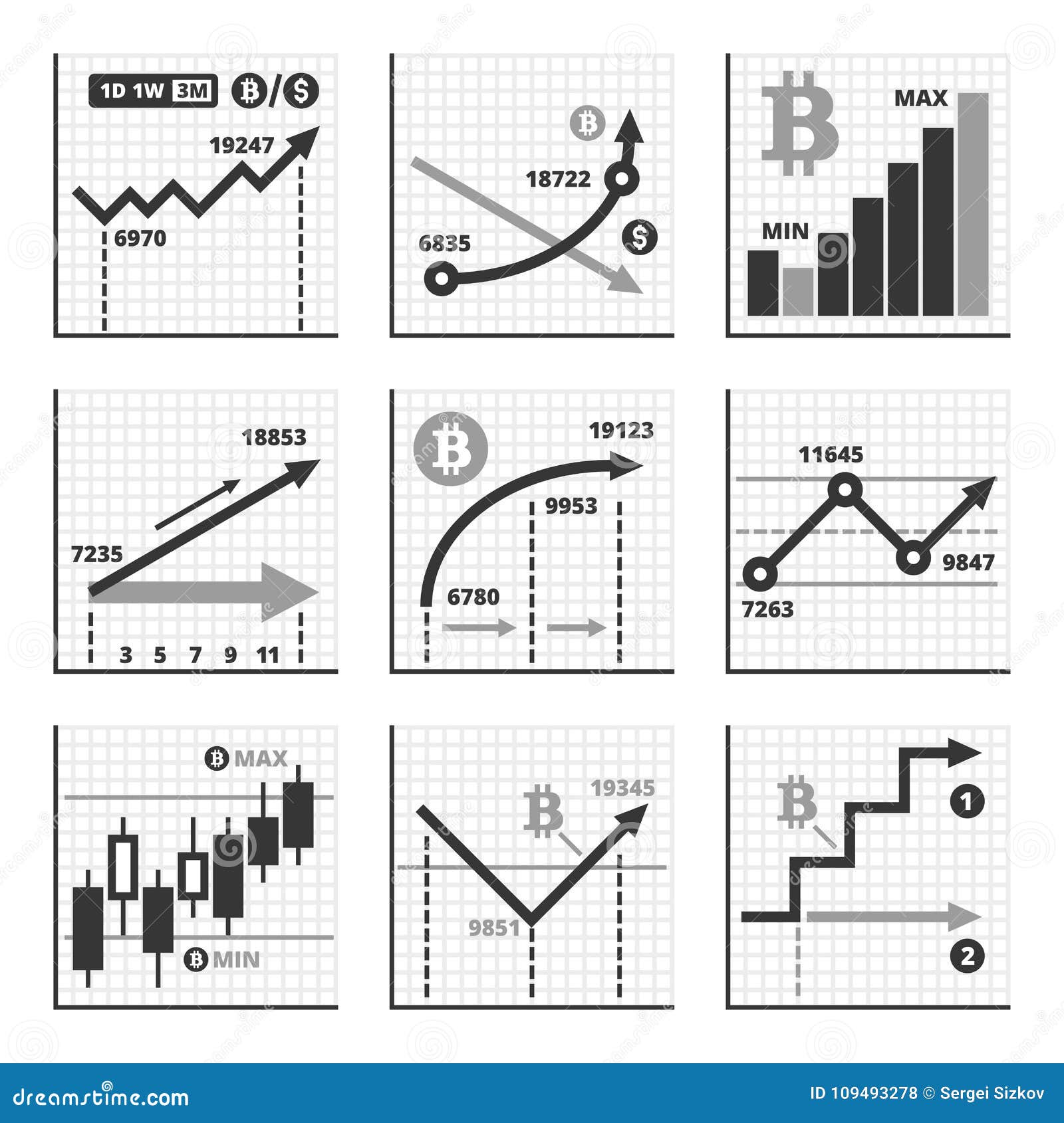 Bitcoin Growth Up Chart Graphics Set. Vector Stock Vector ...