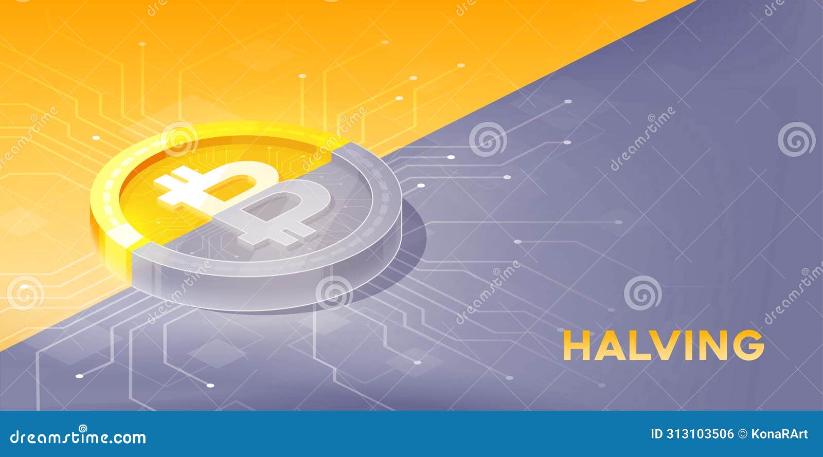 Bitcoin Halving. Coin On Red Background With Circuits Vector ...