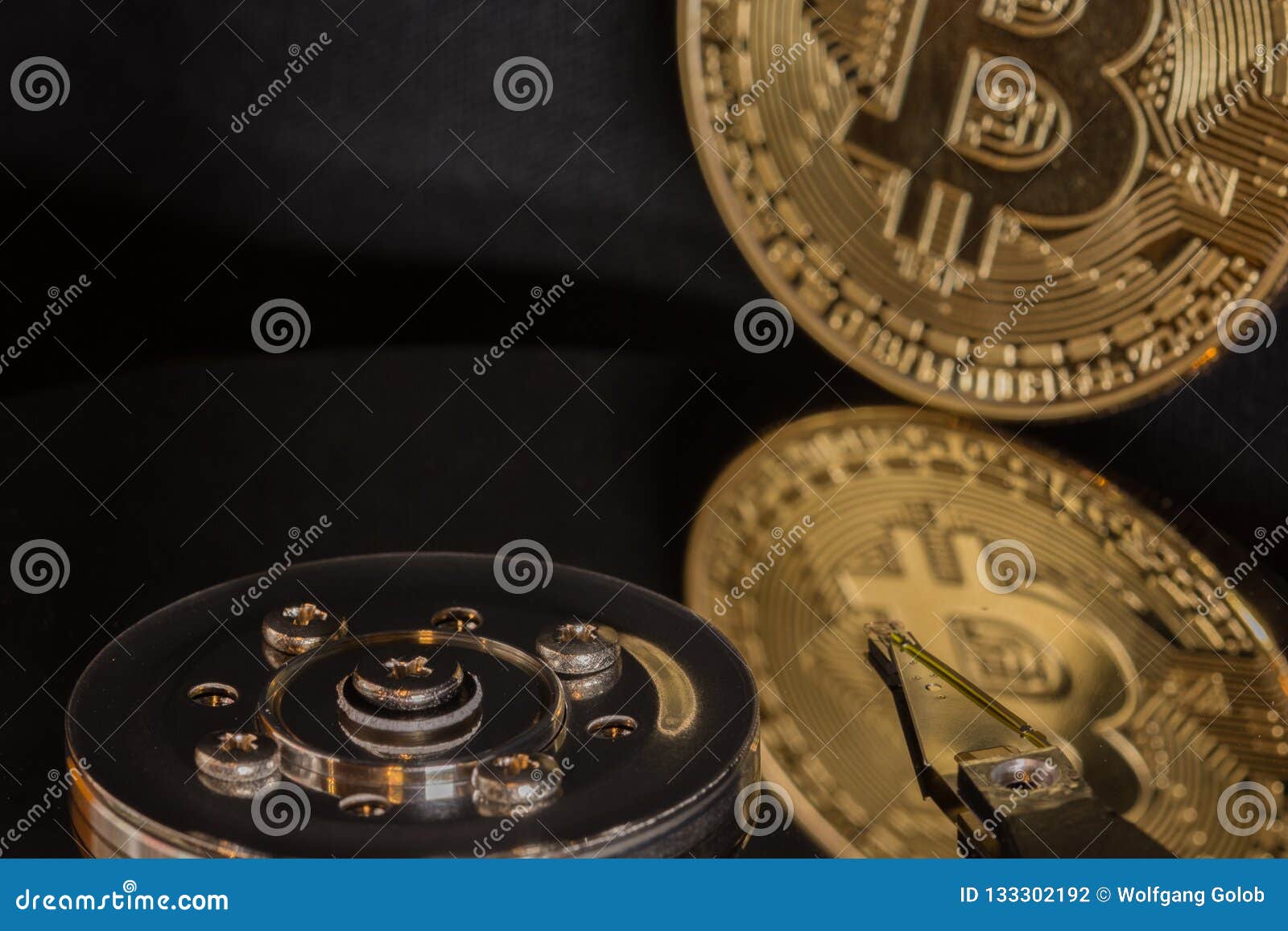 Bitcoin on hard disk stock photo. Image of investment - 133302192