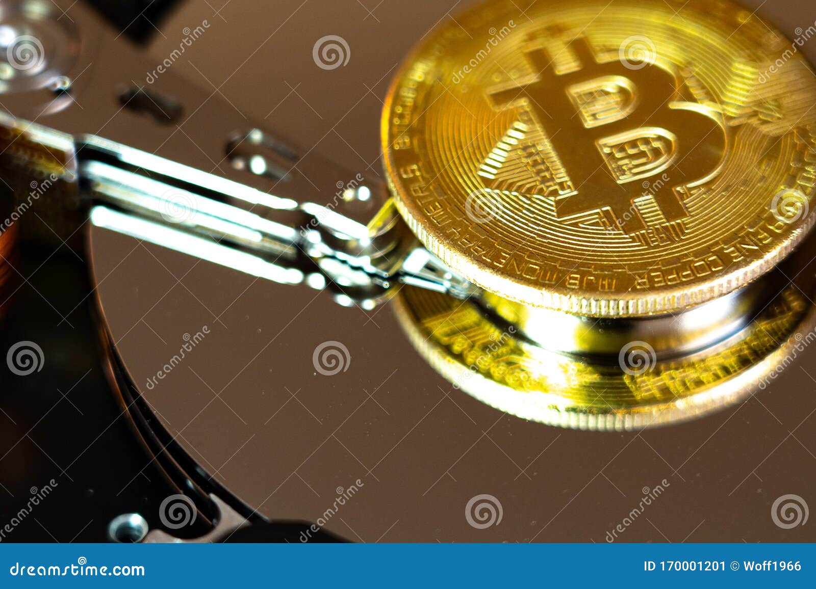 Bitcoin on Hdd or Harddrive, Macro. Cyber Security Concept, Data ...