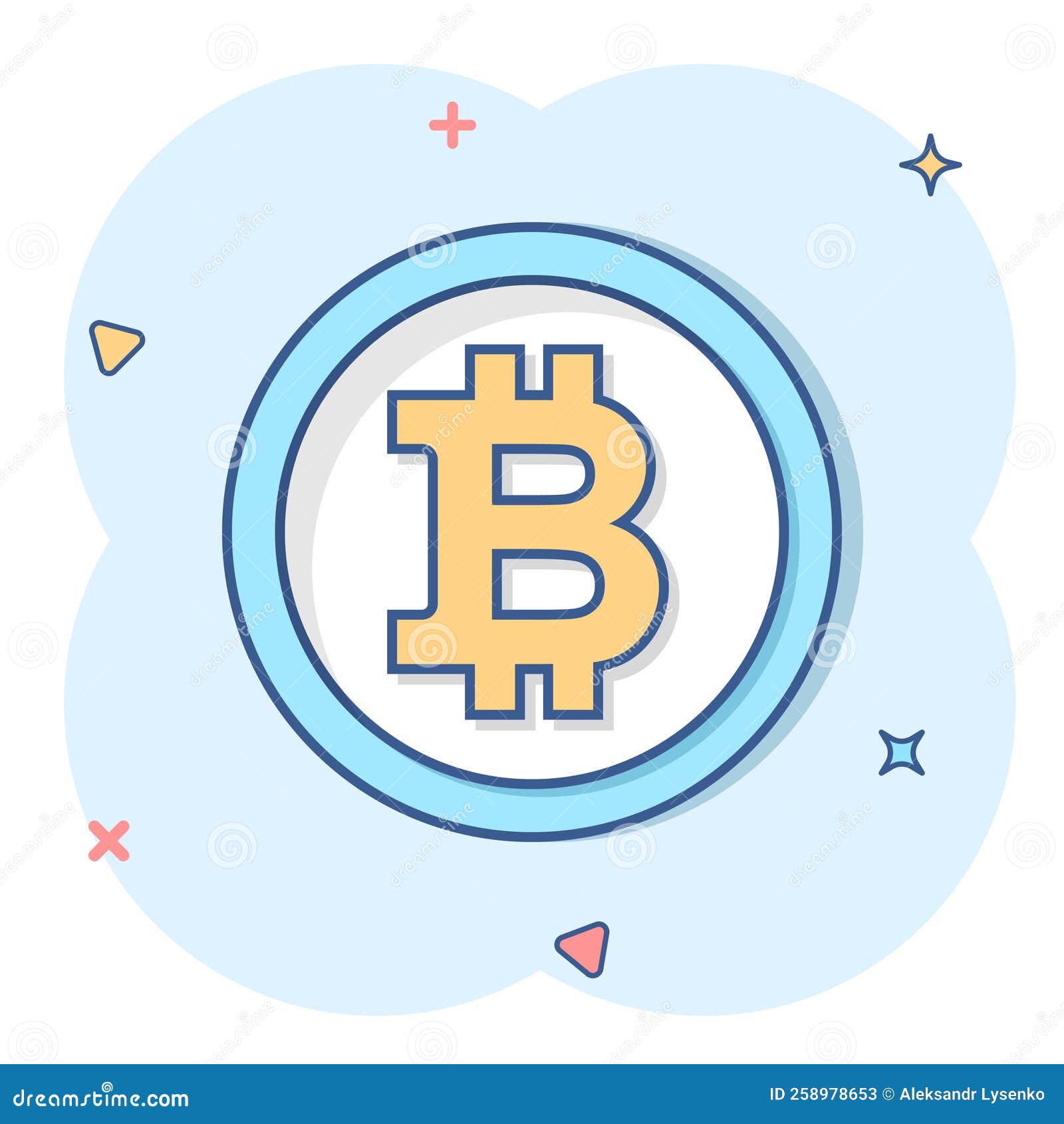 Bitcoin Icon in Comic Style. Blockchain Cartoon Vector Illustration on ...