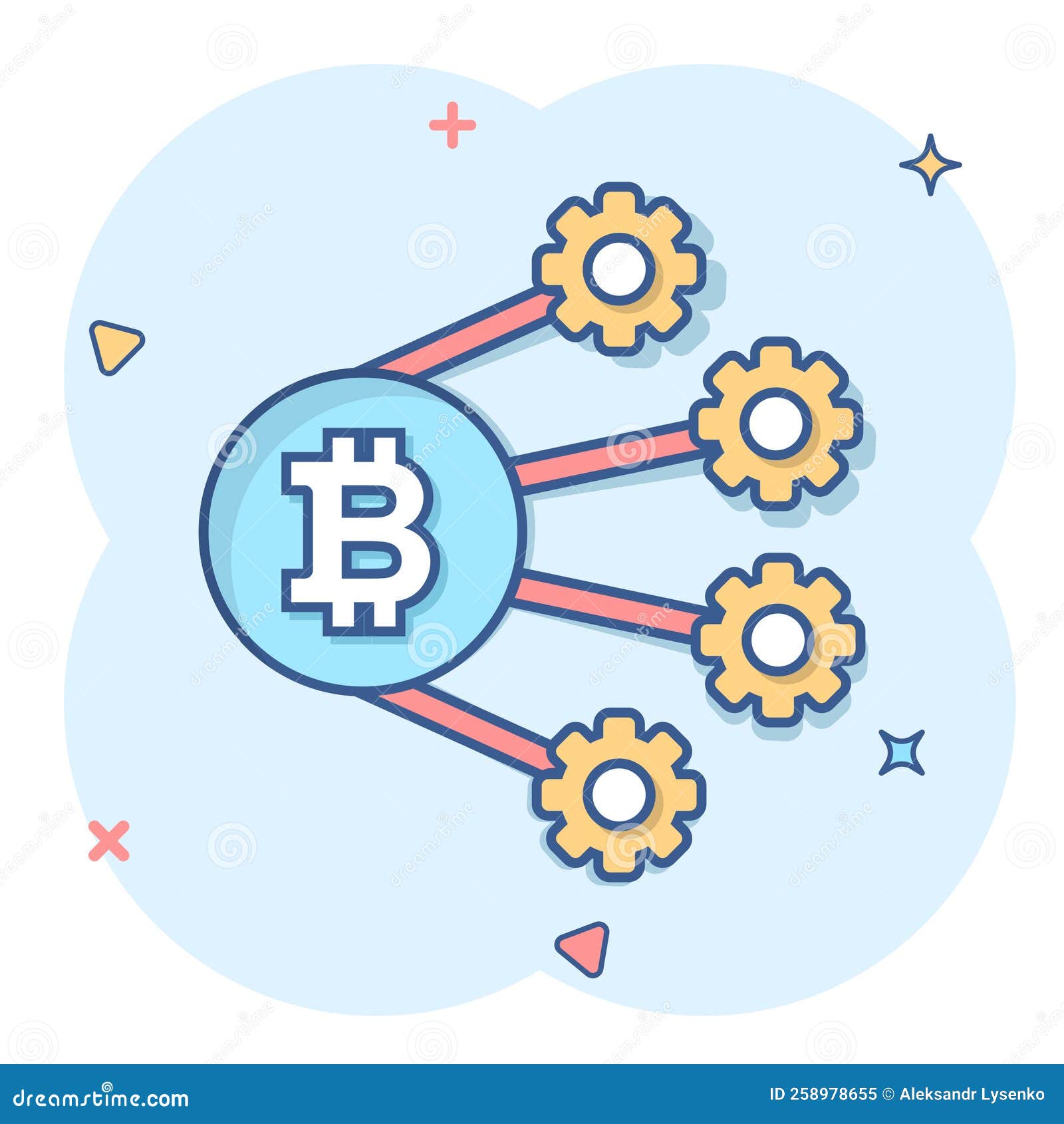 Bitcoin Icon in Comic Style. Blockchain Cartoon Vector Illustration on ...
