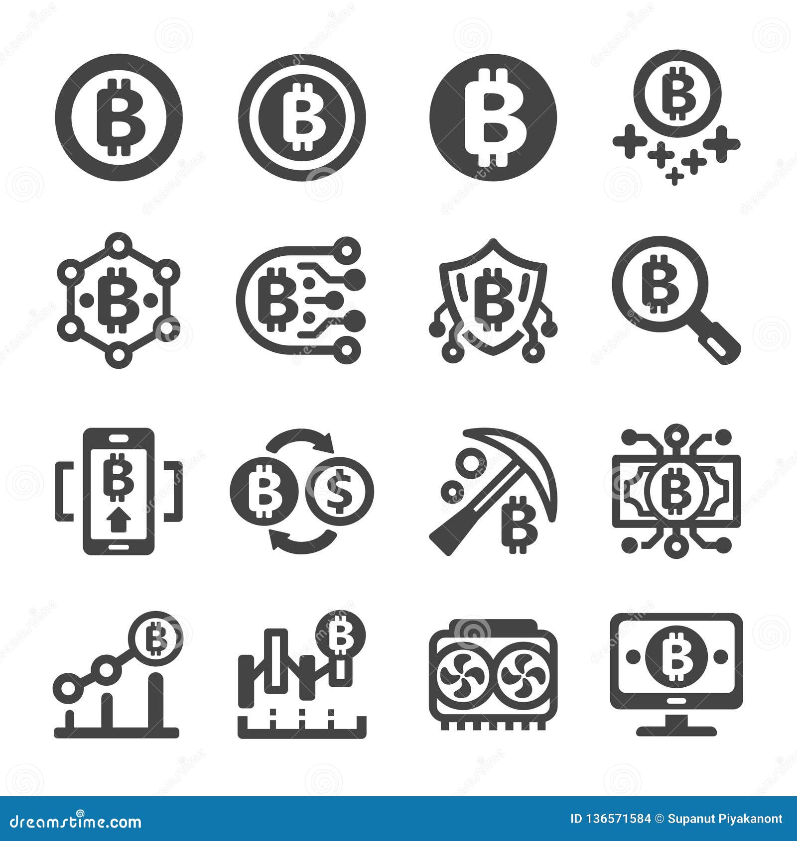 Bitcoin icon set stock vector. Illustration of symbol - 136571584