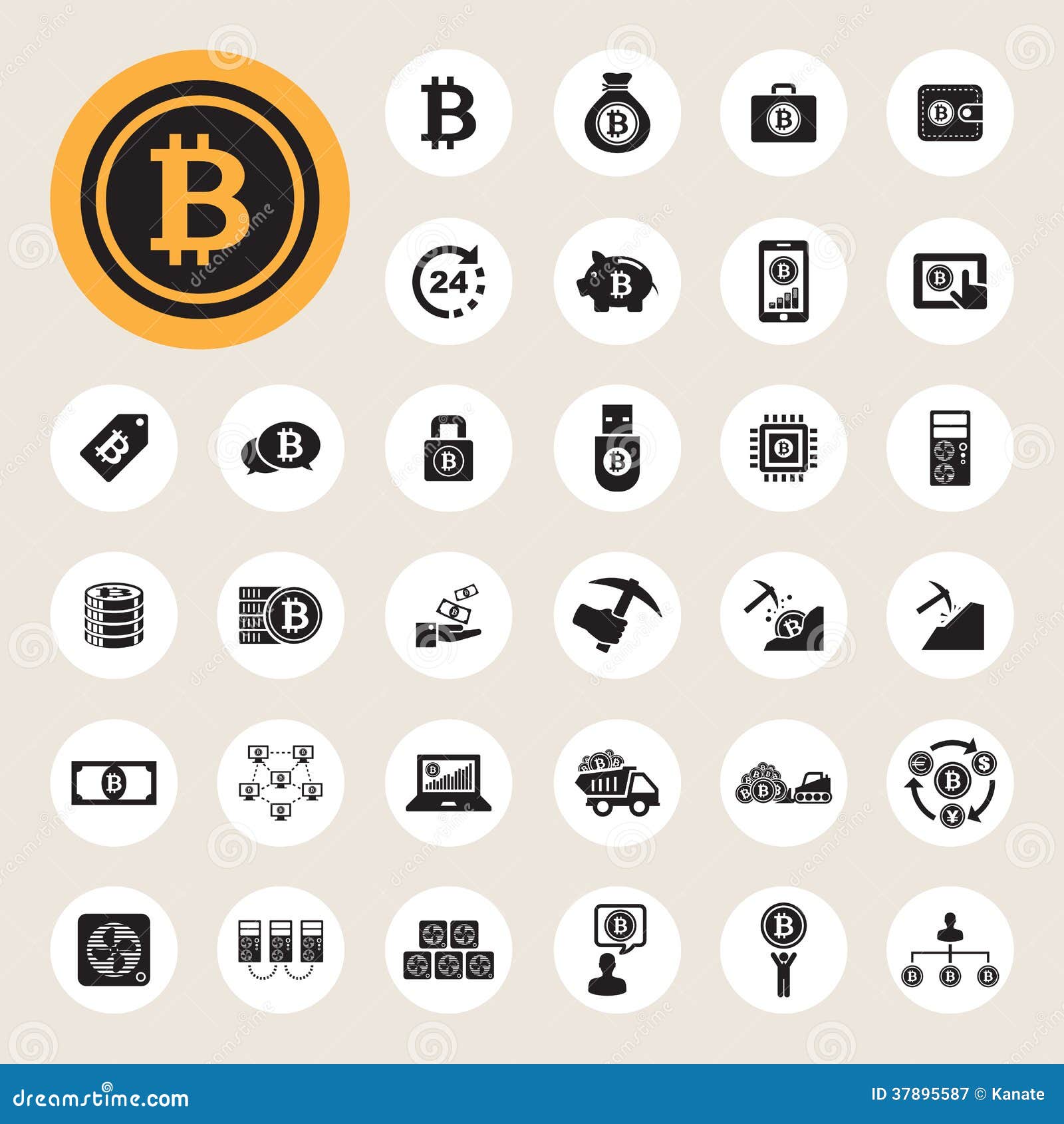 Bitcoin icons set stock vector. Illustration of icon - 37895587