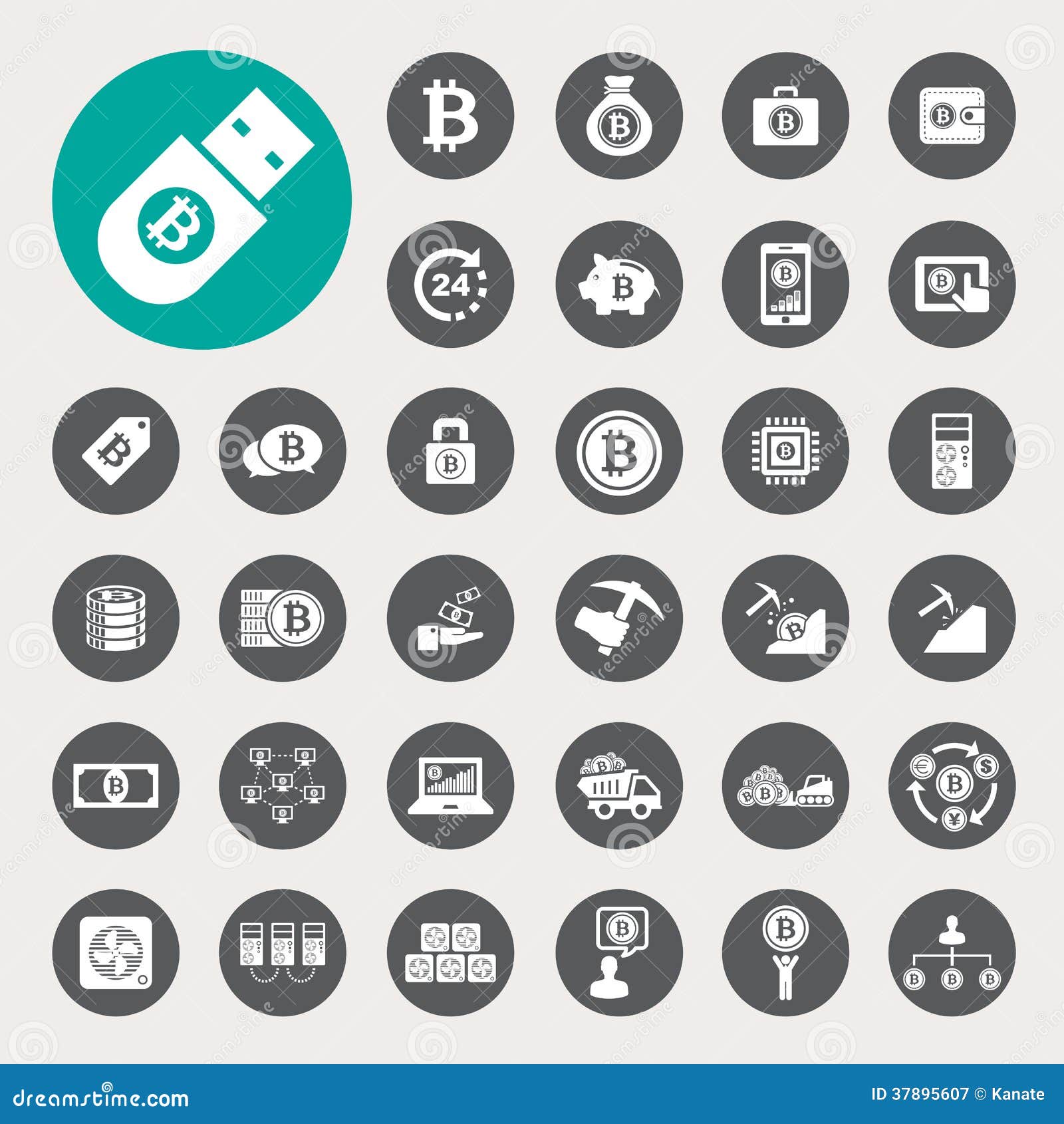 Bitcoin icons set stock vector. Illustration of finance - 37895607