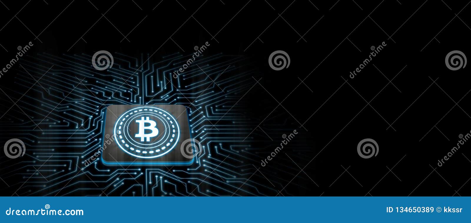 Bitcoin Led Glow on Computer Chip with Circuit Board Background. Stock ...