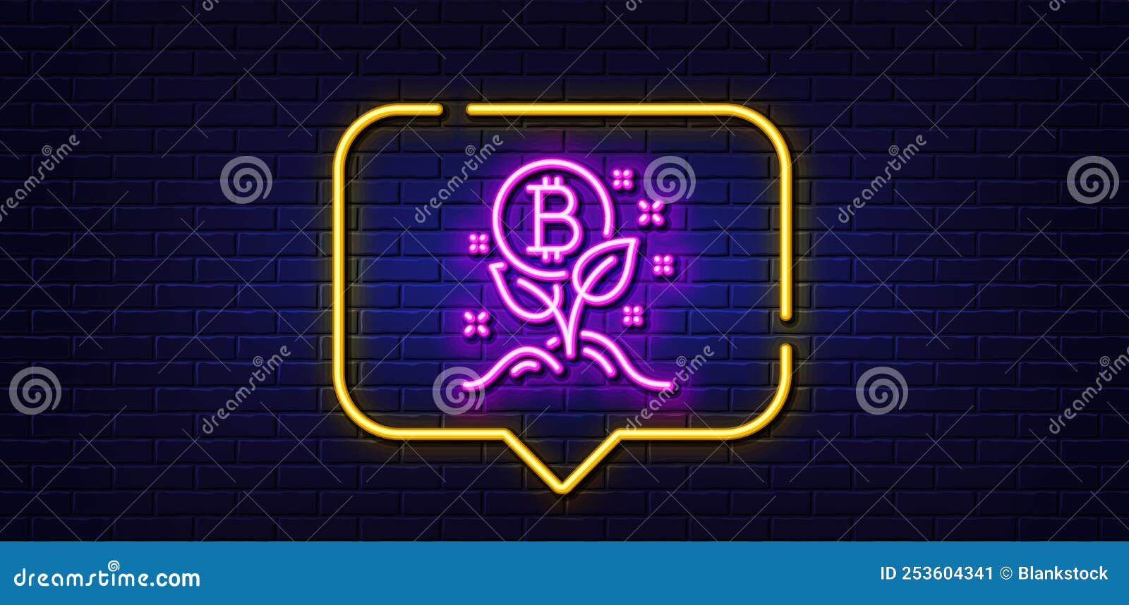 Bitcoin Line Icon. Cryptocurrency Startup Sign. Neon Light Speech ...