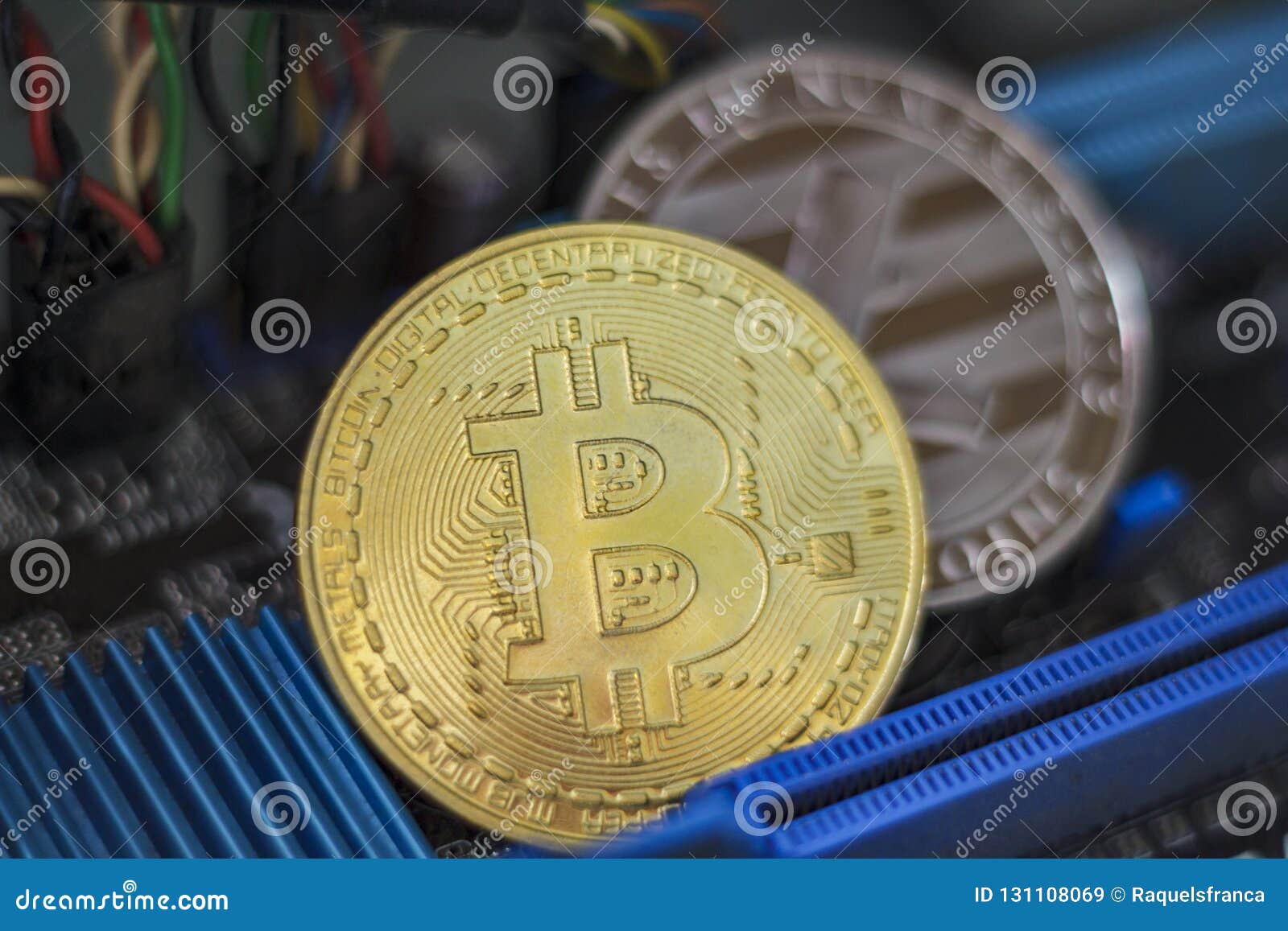 Bitcoin and Litecoin on Electronic Computer Processor Board. Virtual ...