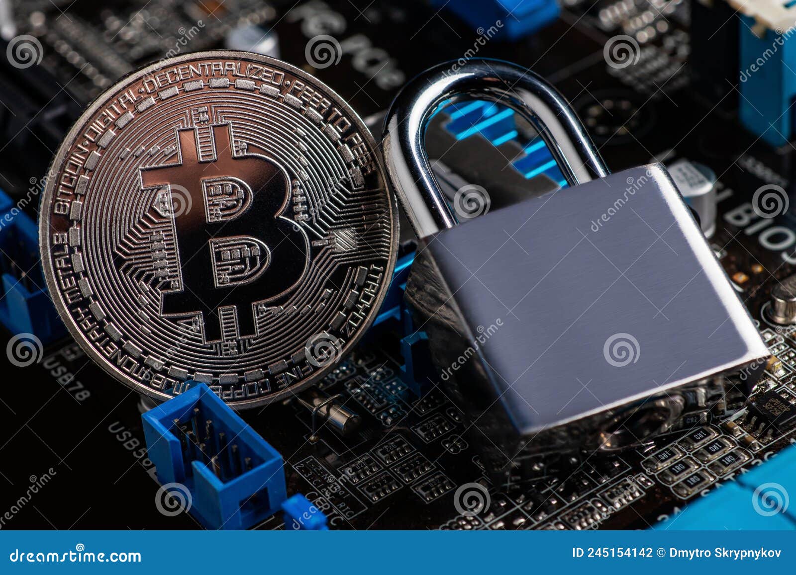 Bitcoin with Locker on Motherboard. Cryptocurrency Law. Digital ...