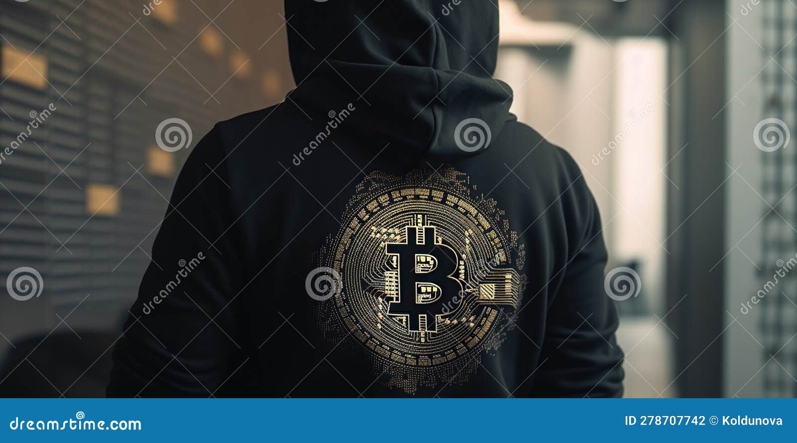 Bitcoin Logo on the Back of Programmer Hoodie, Concept of Digital ...