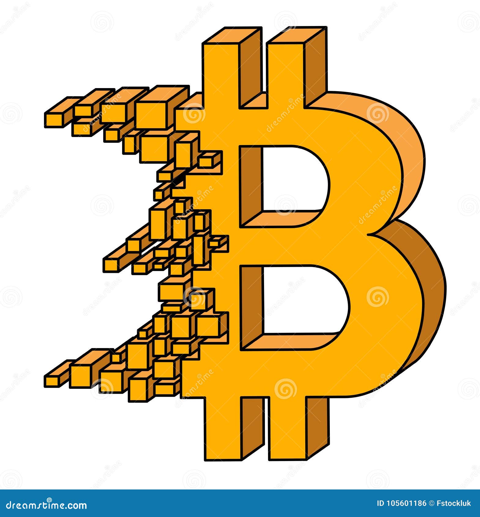 Bitcoin Logo in 3d View Broken in To Small Mosaic Brick Particles Stock ...