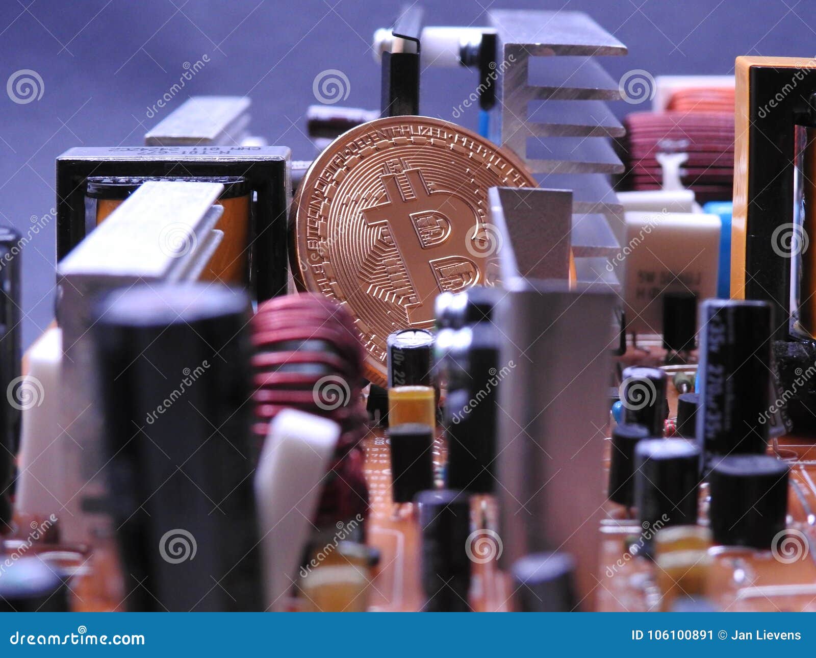 Bitcoin and a Lot of Electronics Stock Image - Image of coolers, coin ...