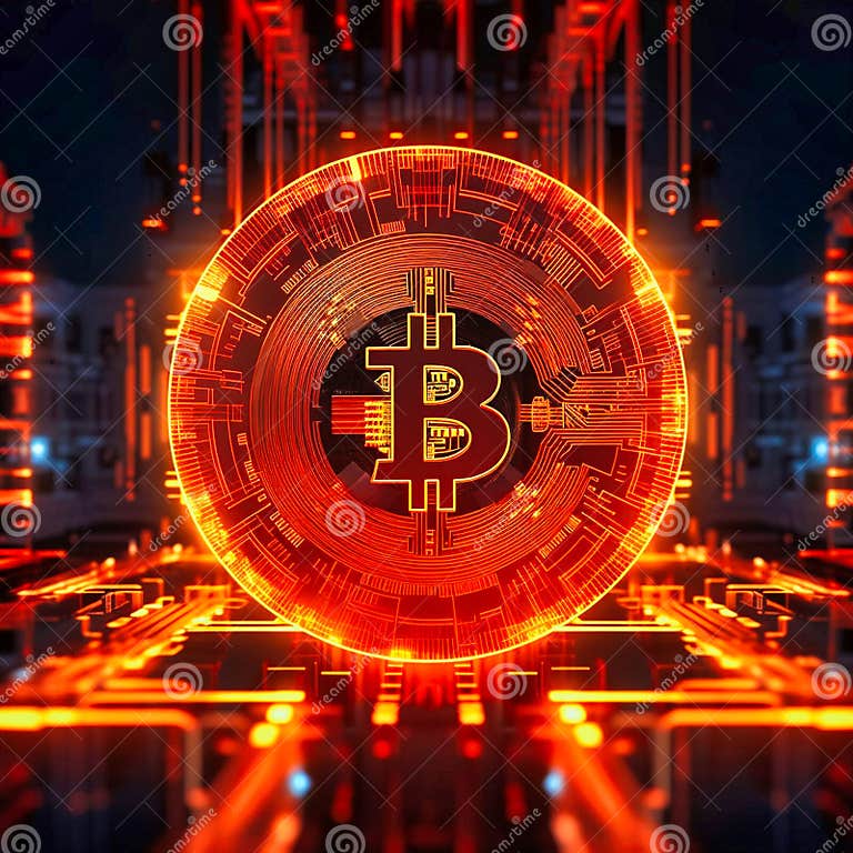 Bitcoin Made from Futuristic Glowing Technology, Stock Illustration ...