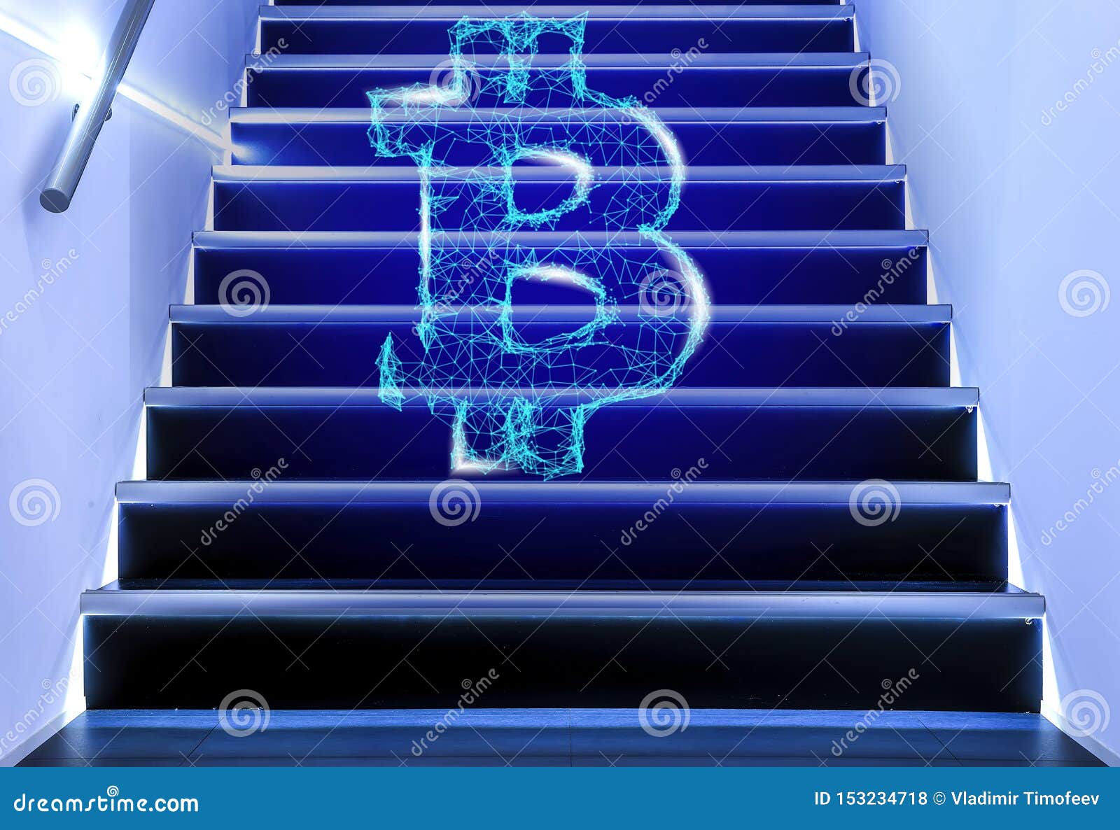 Bitcoin is Made of Plexus Particles and Lines on the Stairs. the ...