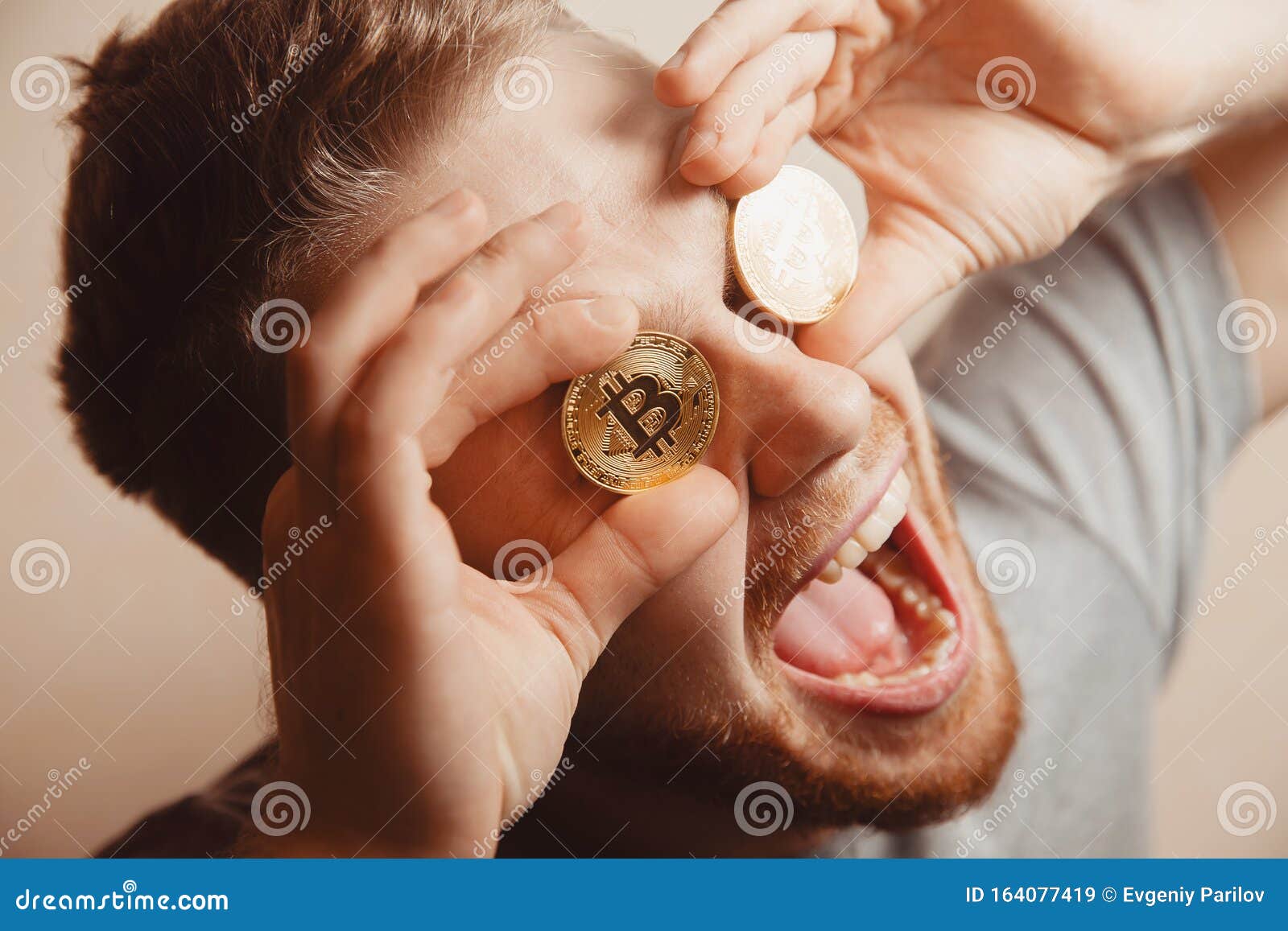 Man Bites a Gold Coin with His Teeth Stock Image - Image of ...