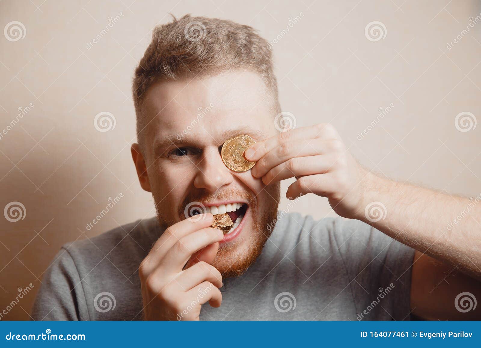 Man Bites a Gold Coin with His Teeth Stock Image - Image of anonymous ...