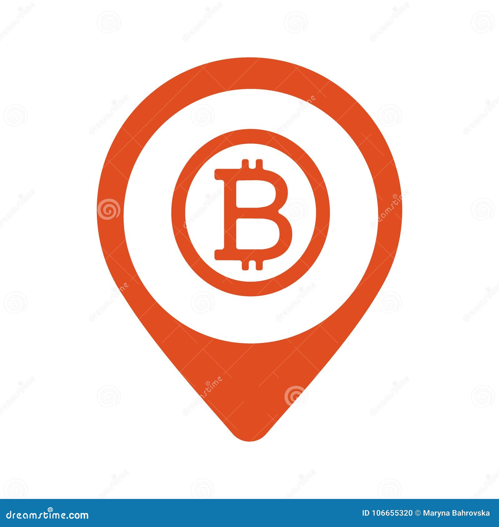 Bitcoin Map Marker Icon. Vector Style is Flat Iconic Symbol with ...