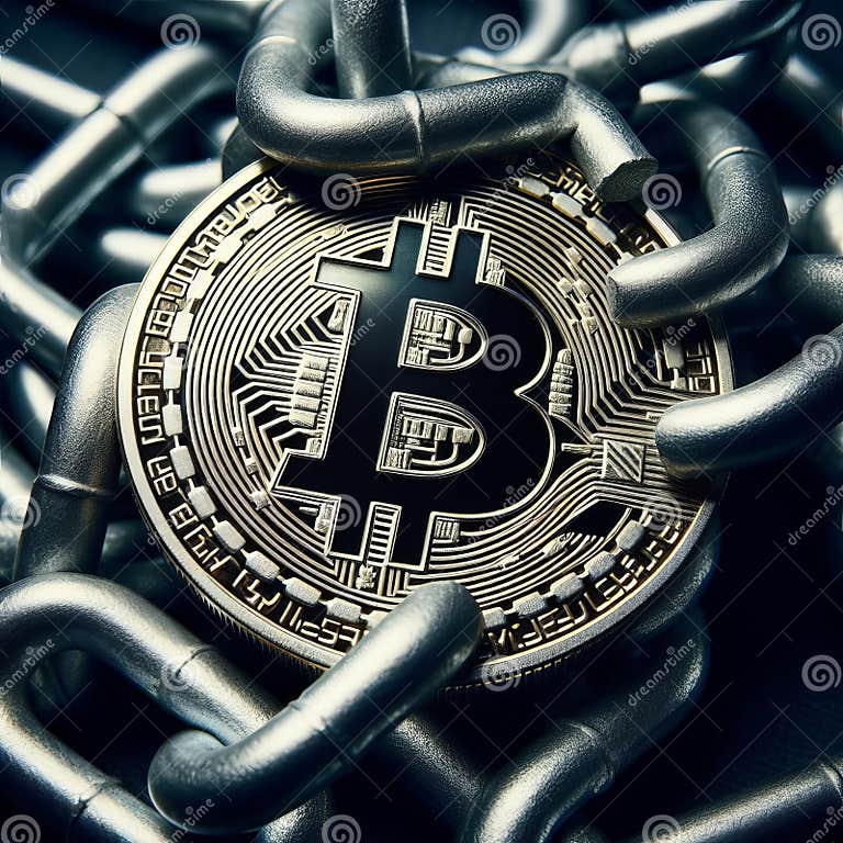 Bitcoin with Metallic Chains, Symbol of Cybersecurity Stock Image ...