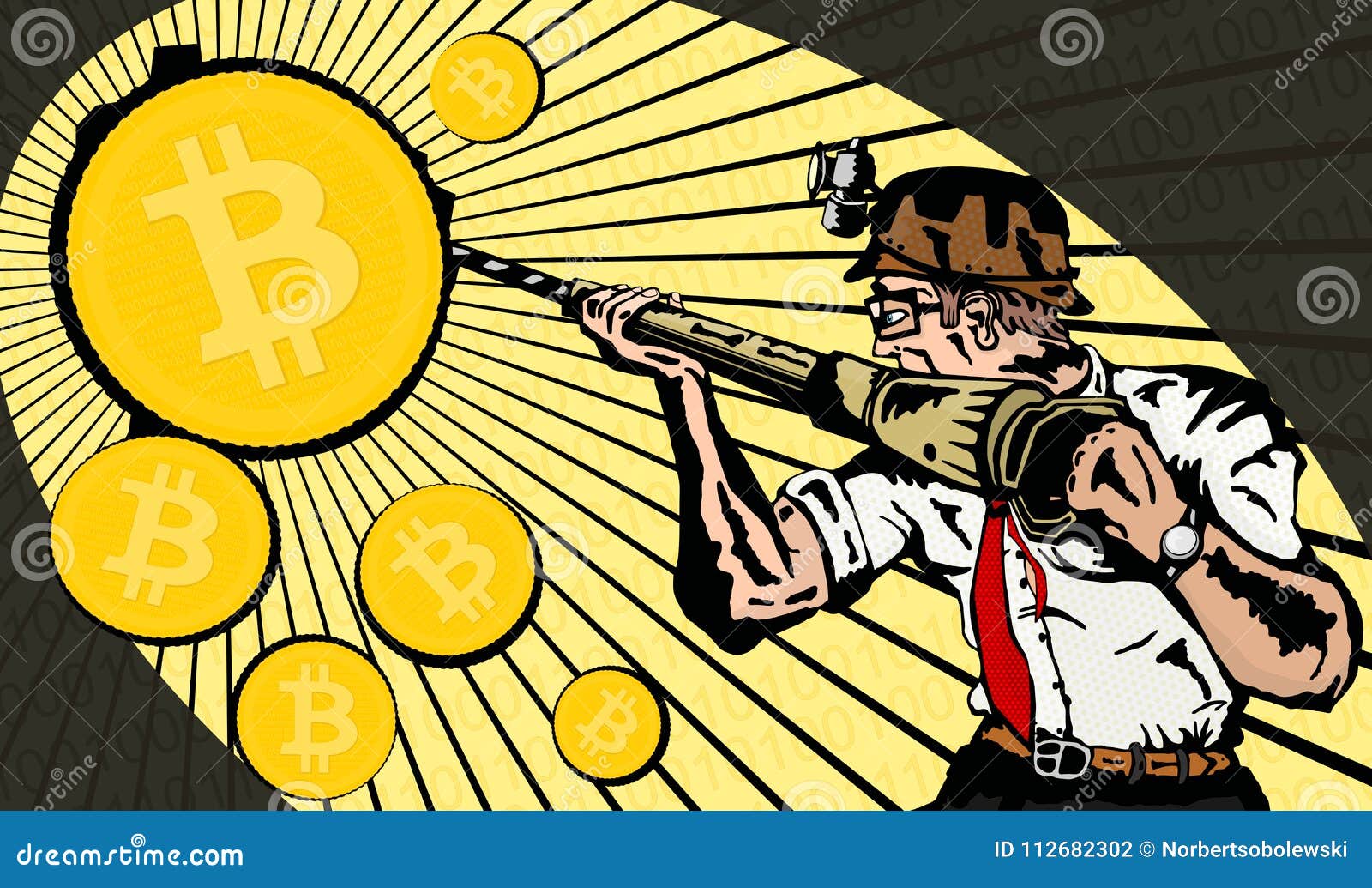 Bitcoin miner stock vector. Illustration of character - 112682302