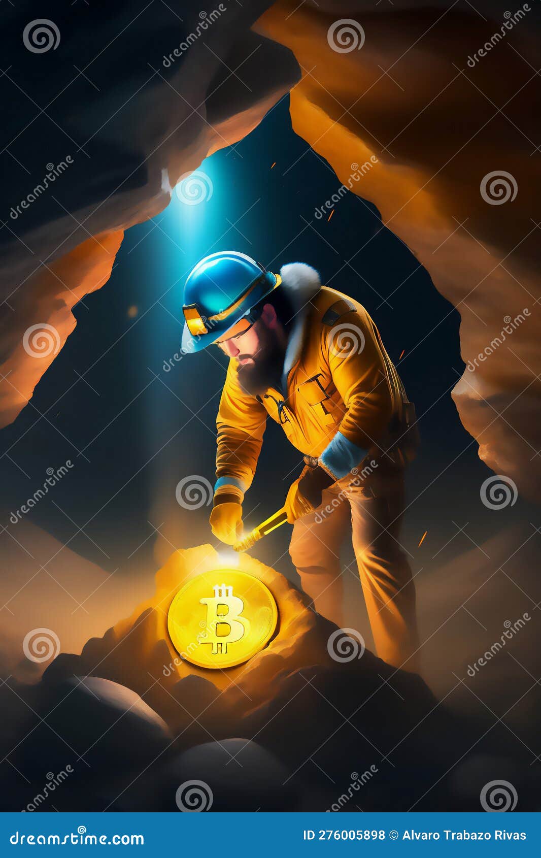 Bitcoin Miner Extracting Bitcoin Coins Inside a Mine (concept)(AI ...