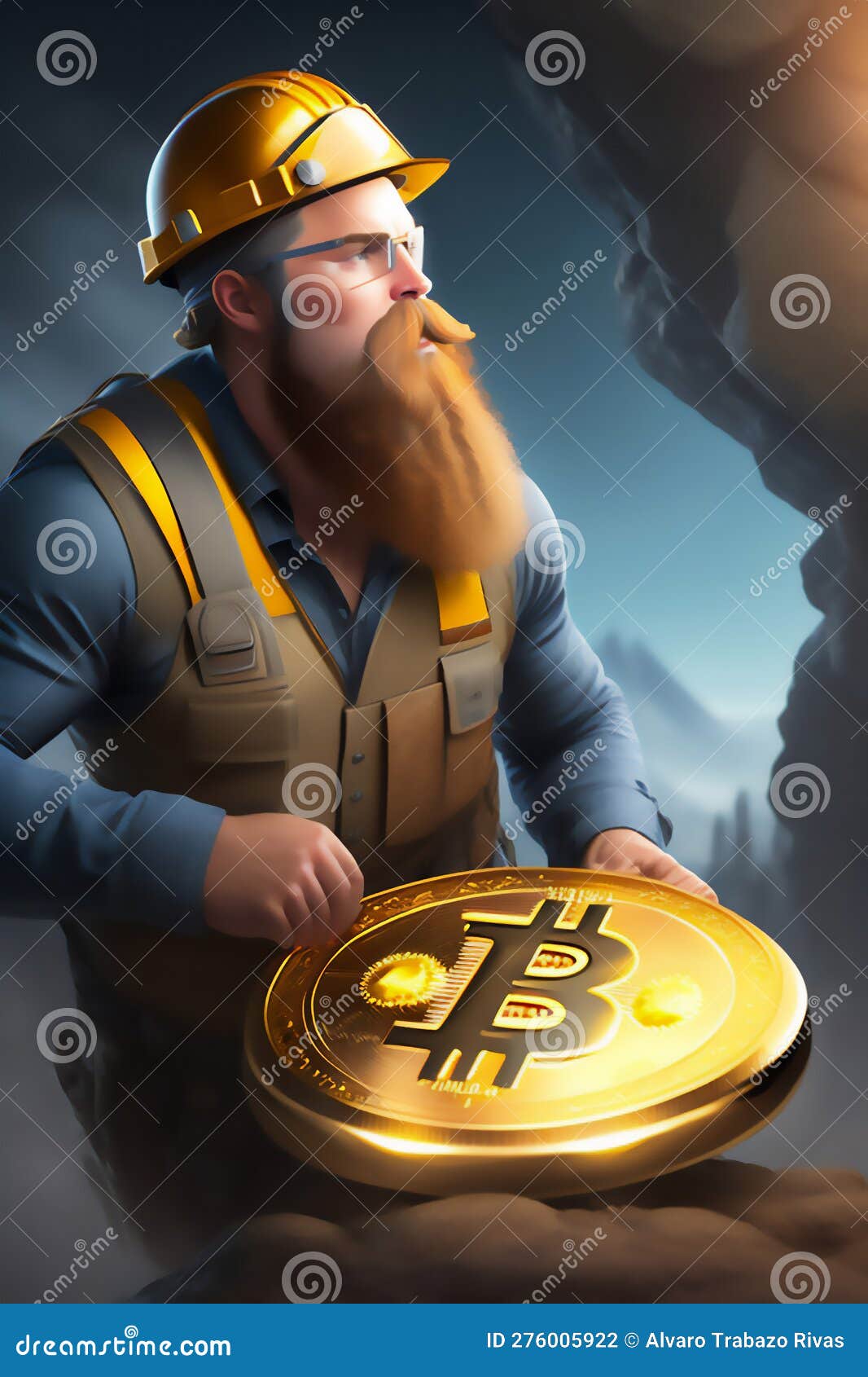 Bitcoin Miner Extracting Bitcoin Coins Inside a Mine (concept)(AI ...