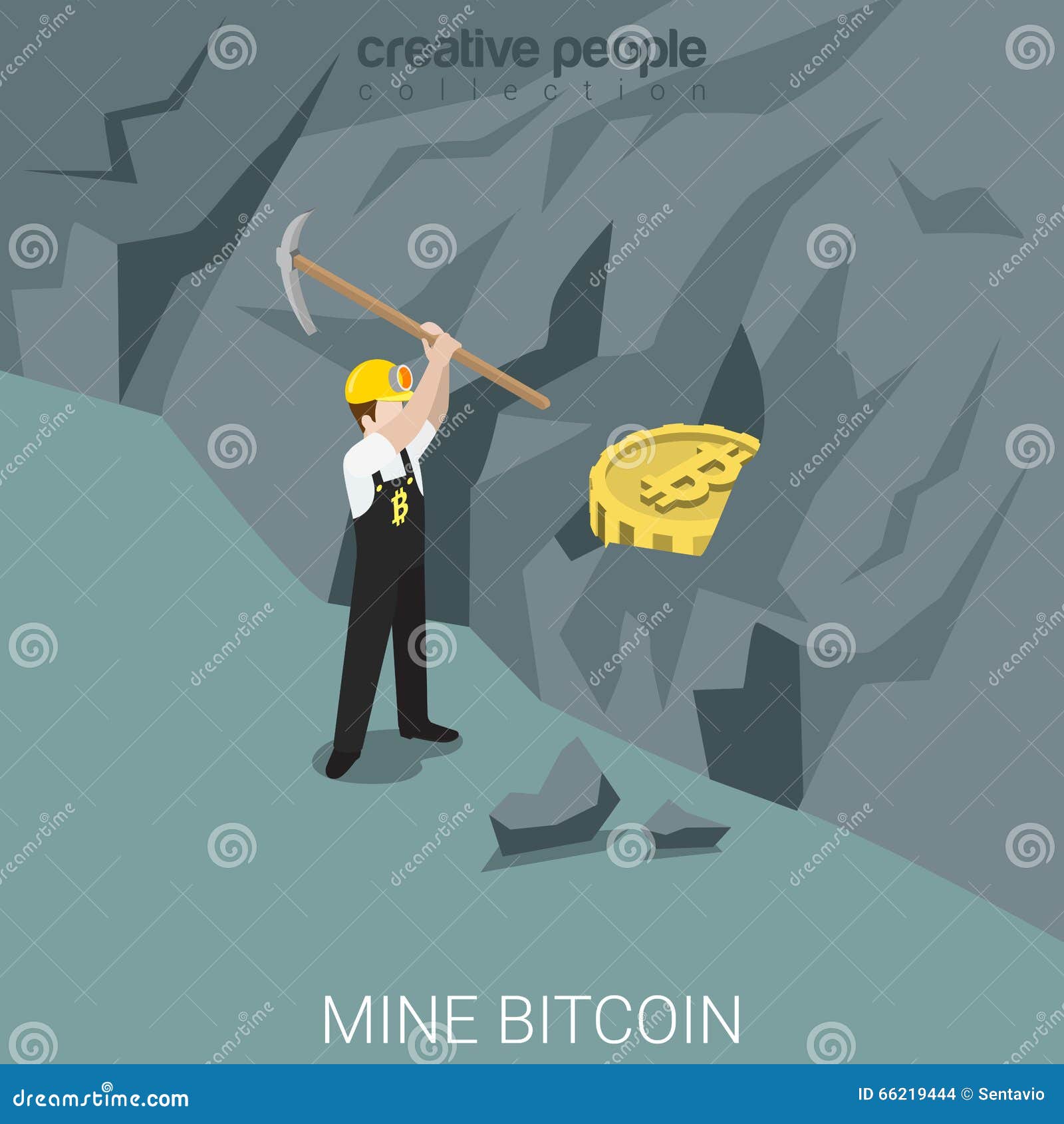 Bitcoin Miner Mine Process Mountain Coin Flat Isometric Vector Stock Vector - Illustration of ...
