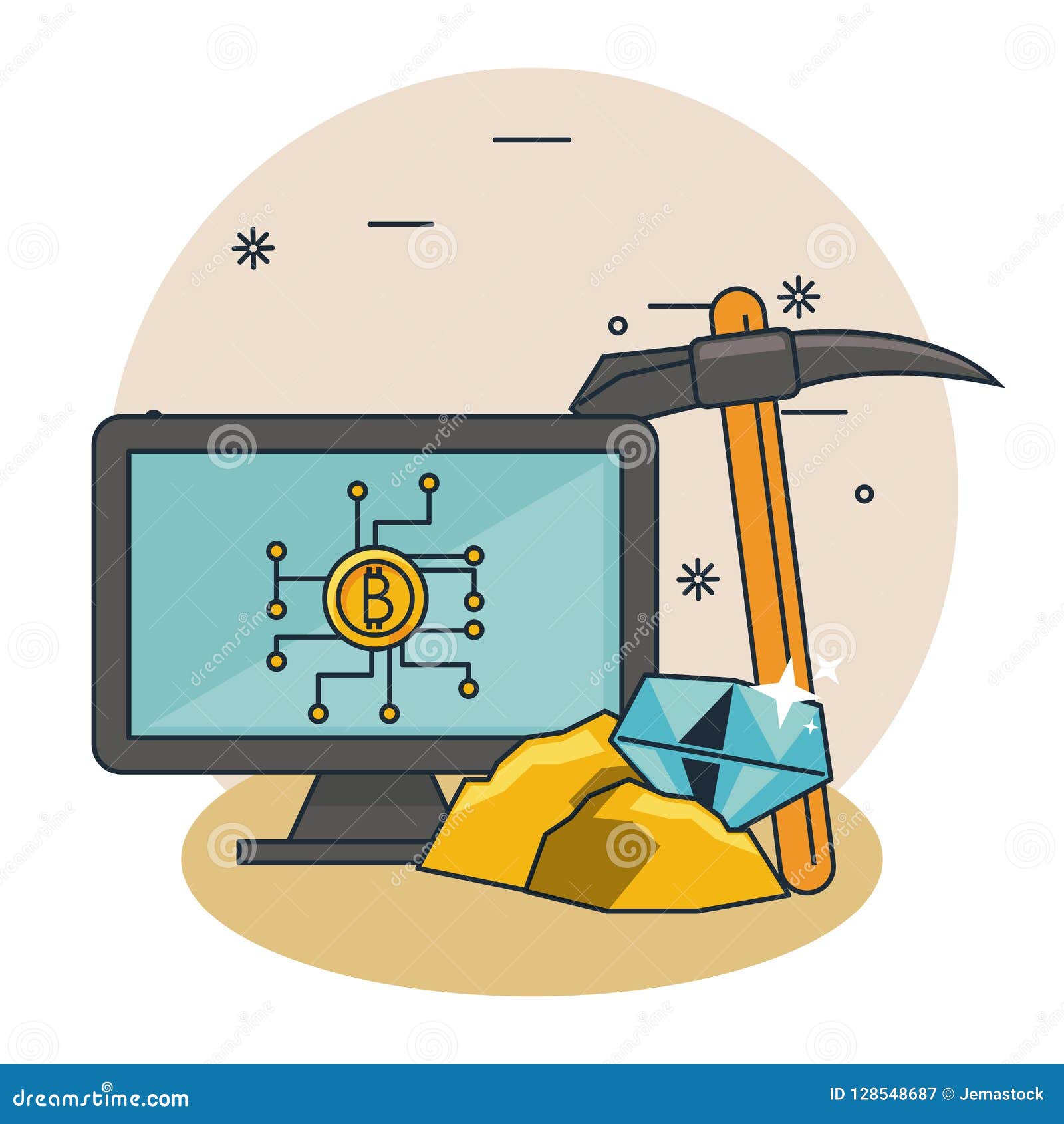 Bitcoin mining cartoons stock vector. Illustration of finance - 128548687