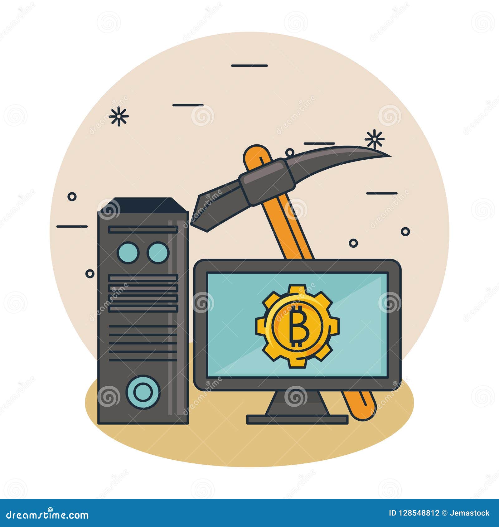 Bitcoin mining cartoons stock vector. Illustration of commerce - 128548812