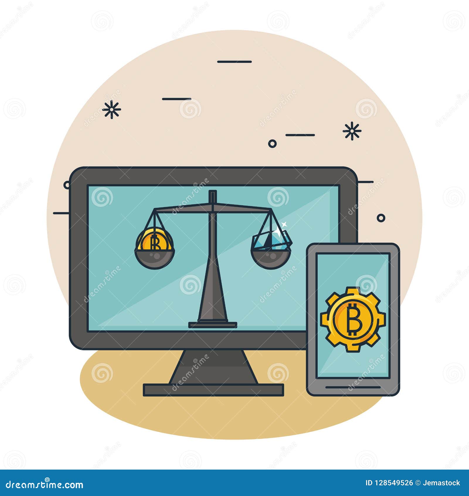 Bitcoin mining cartoons stock vector. Illustration of banking - 128549526