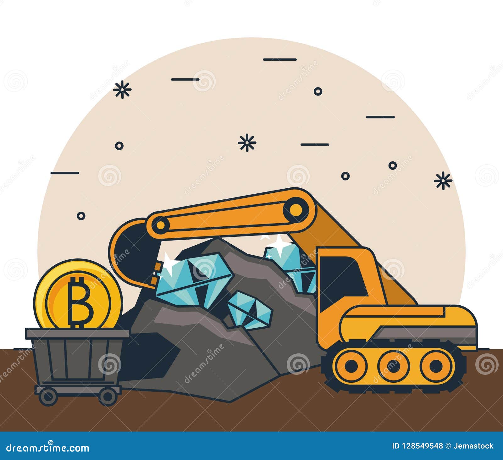 Bitcoin mining cartoons stock vector. Illustration of graphic - 128549548