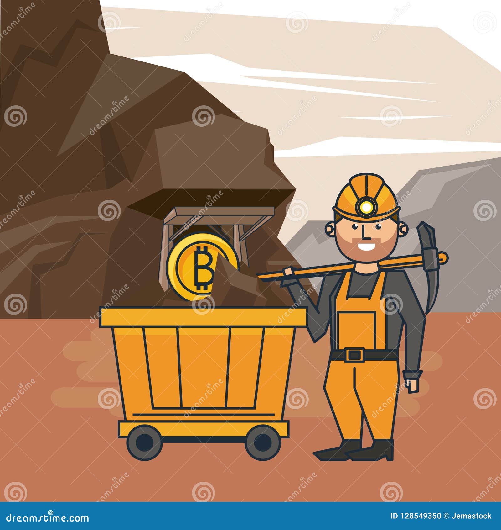 Bitcoin mining cartoons stock vector. Illustration of graphic - 128549350