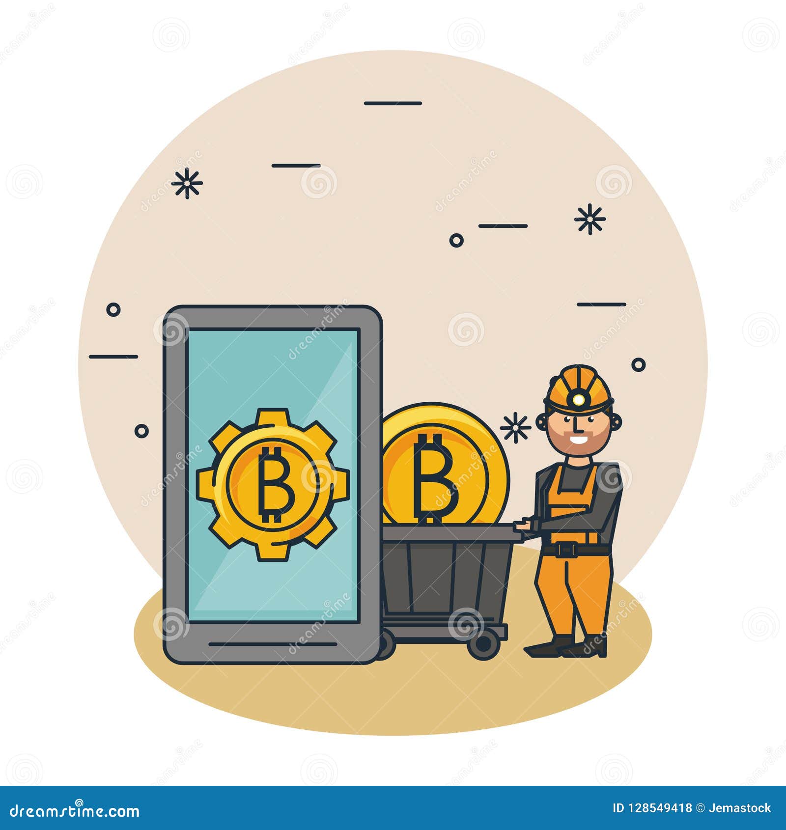 Bitcoin mining cartoons stock vector. Illustration of banking - 128549418