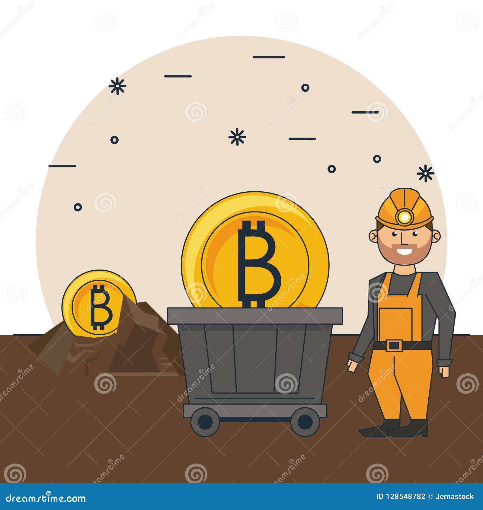 Bitcoin mining cartoons stock vector. Illustration of person - 128548782