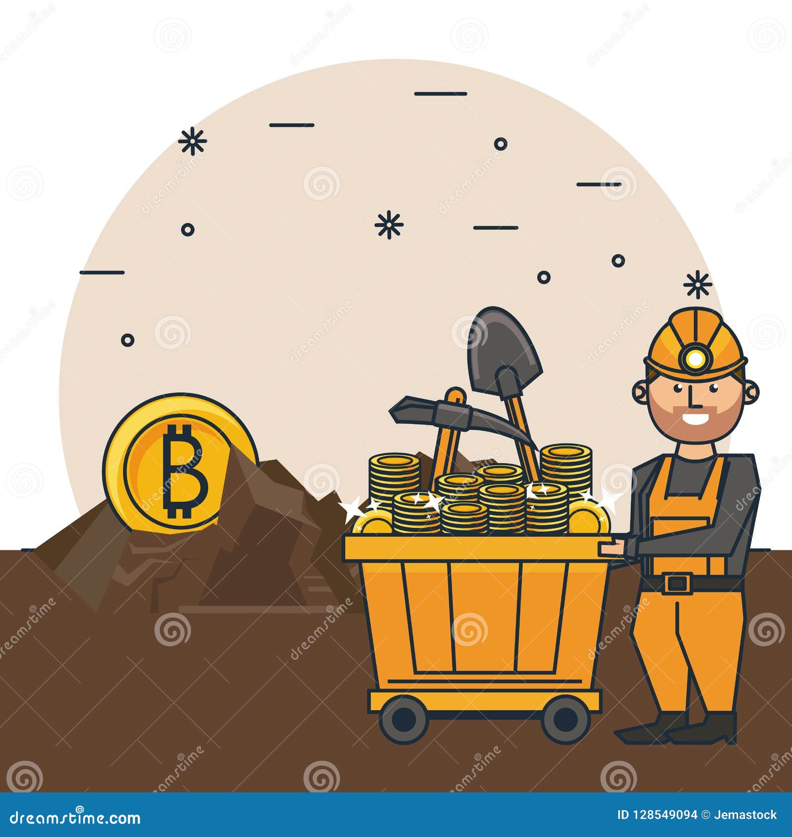 Bitcoin mining cartoons stock vector. Illustration of pick - 128549094