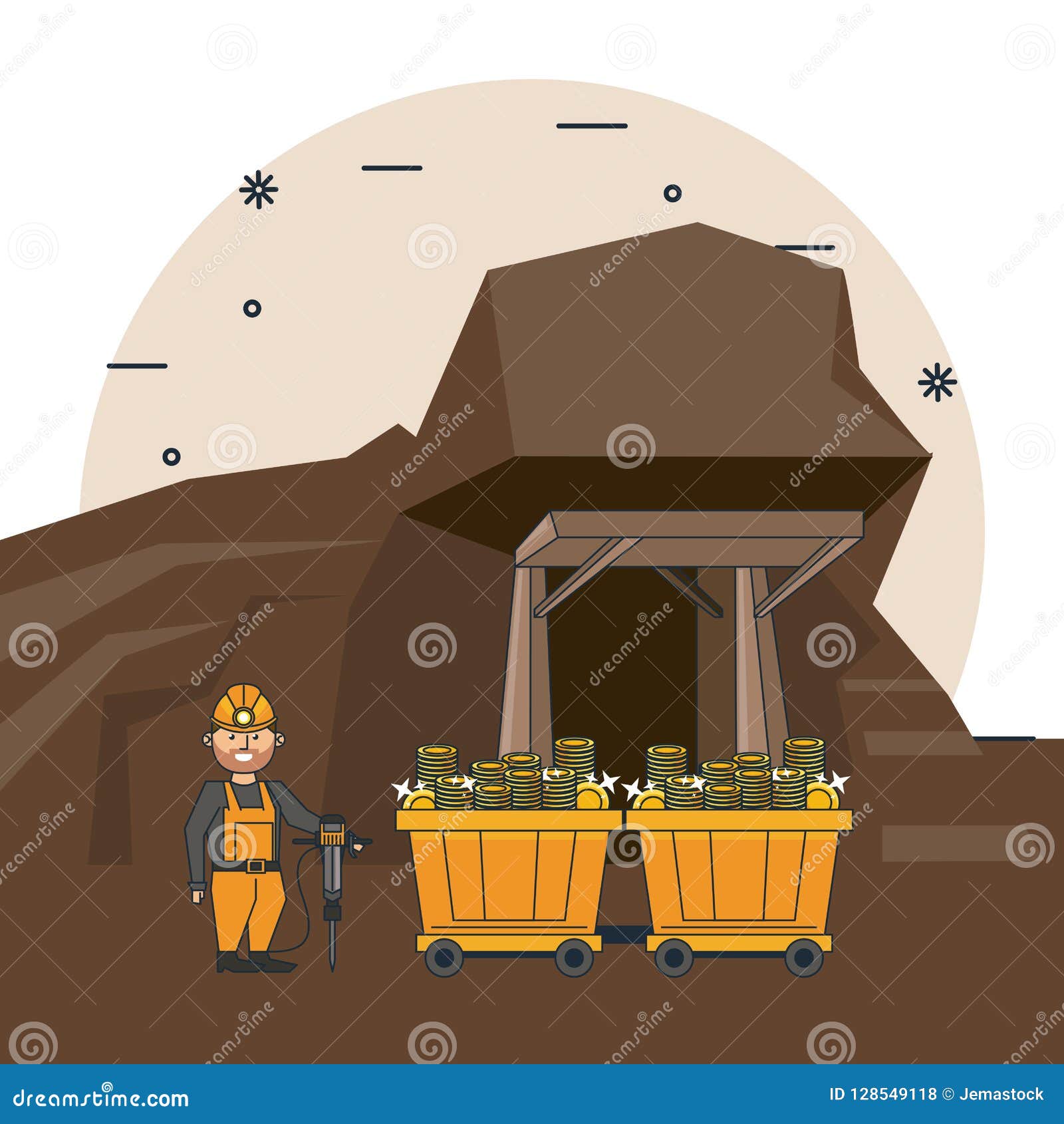 Bitcoin mining cartoons stock vector. Illustration of character - 128549118