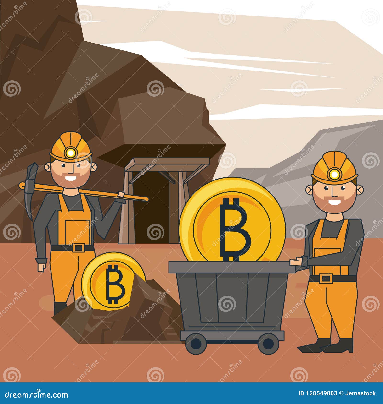Bitcoin mining cartoons stock vector. Illustration of profit - 128549003