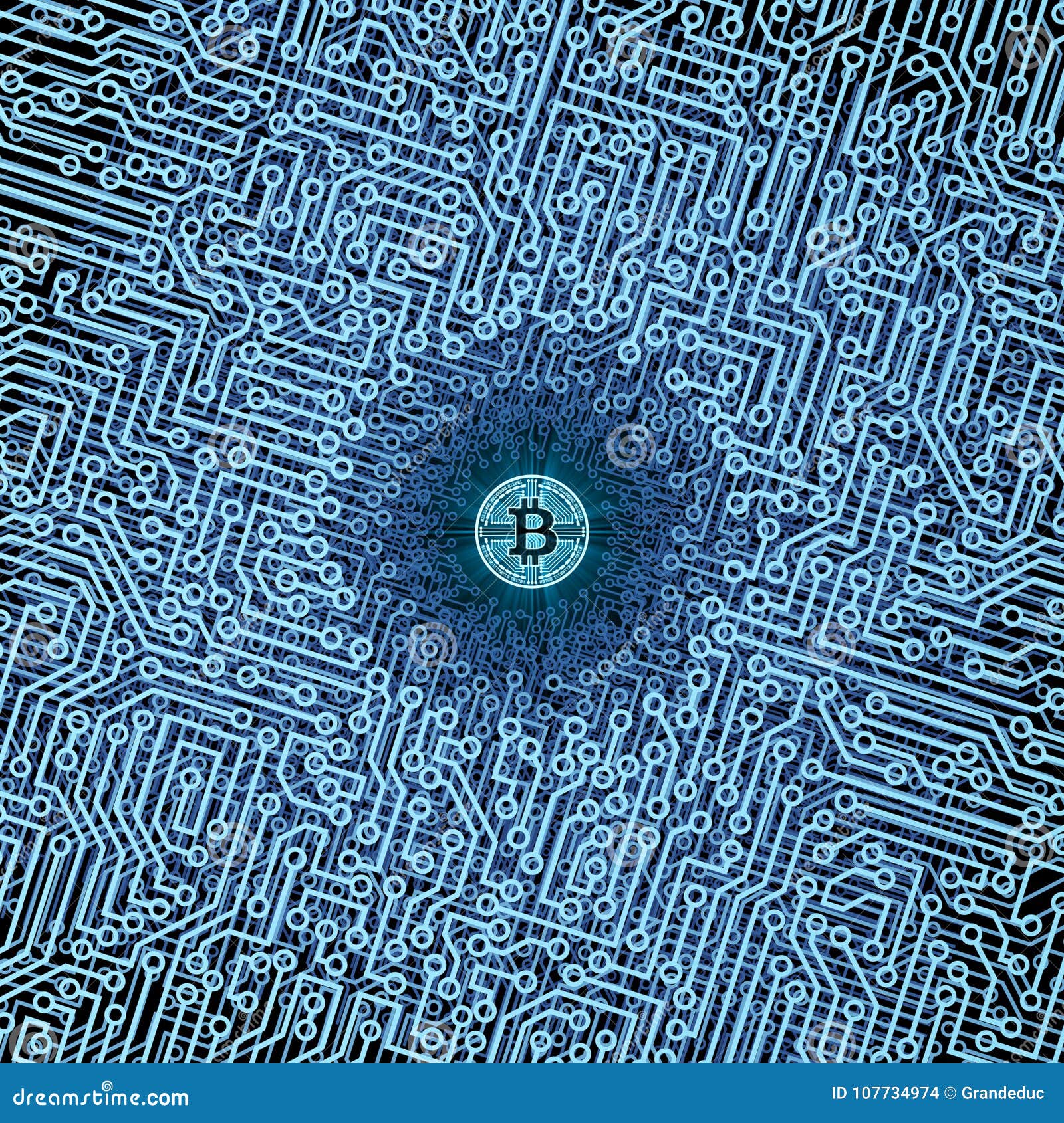 Bitcoin mining concept stock illustration. Illustration of circuit ...