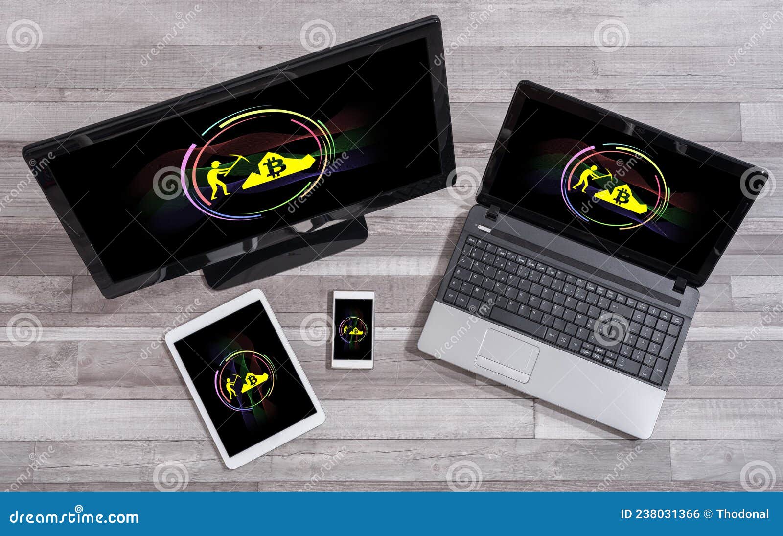 Bitcoin Mining Concept on Different Devices Stock Photo - Image of ...