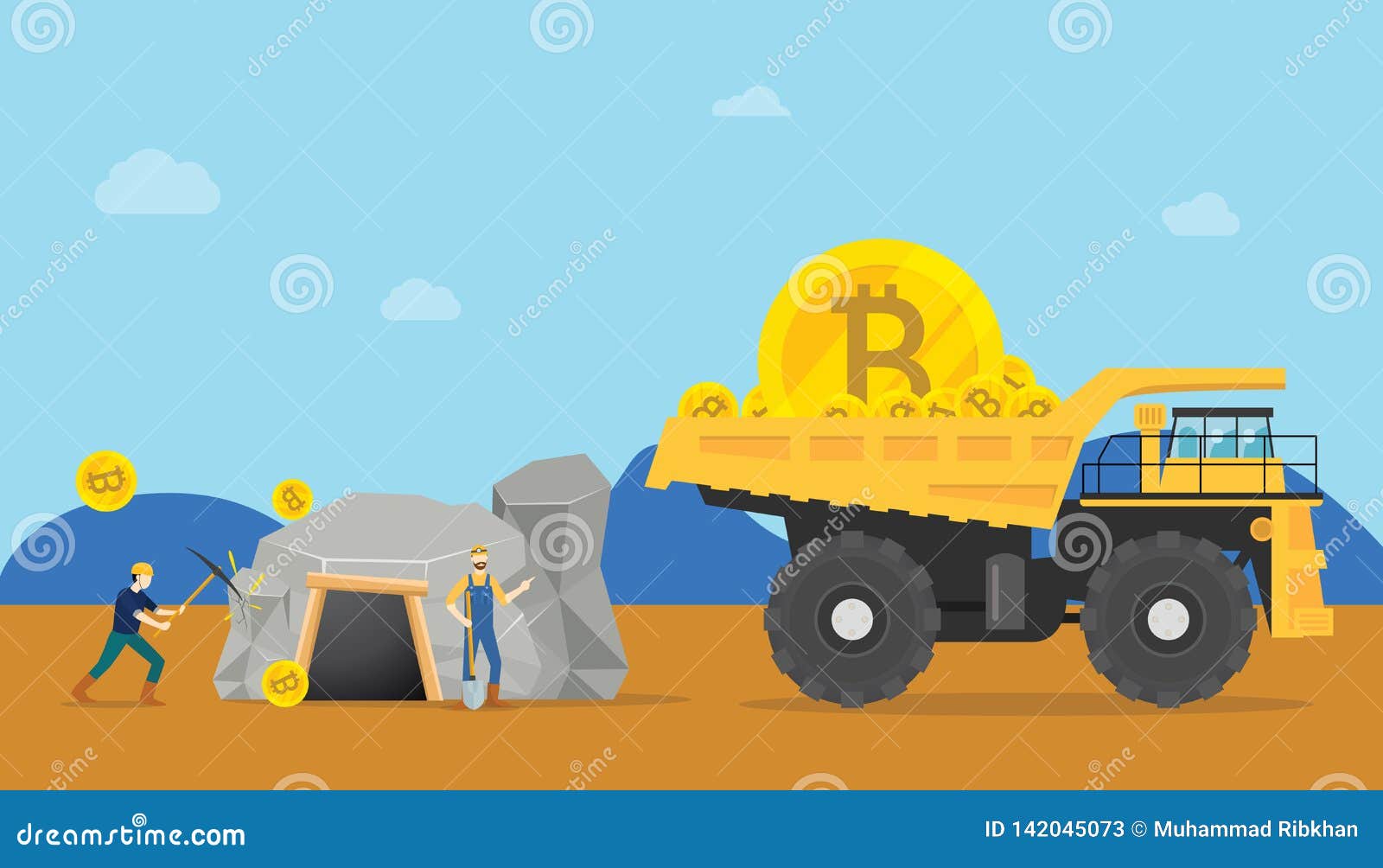Bitcoin Mining Concept with Miner Mine a Golden Cryptocurrency Money ...