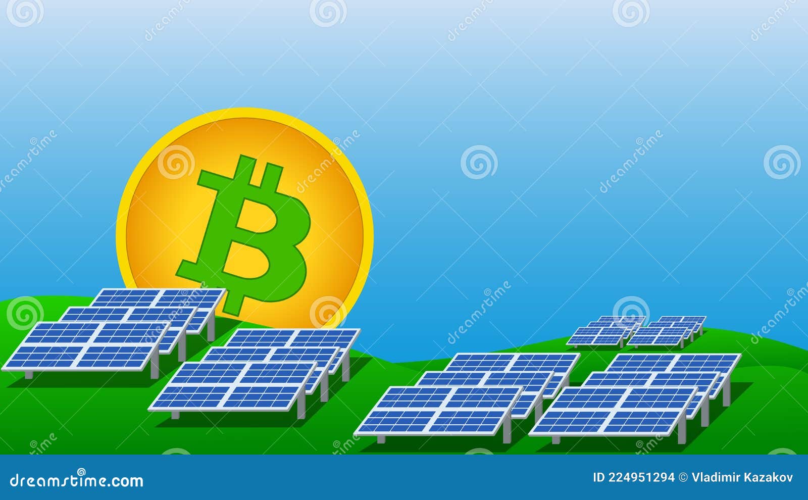 Bitcoin Mining Concept Using Solar Panels To Protect Environment. Stock ...