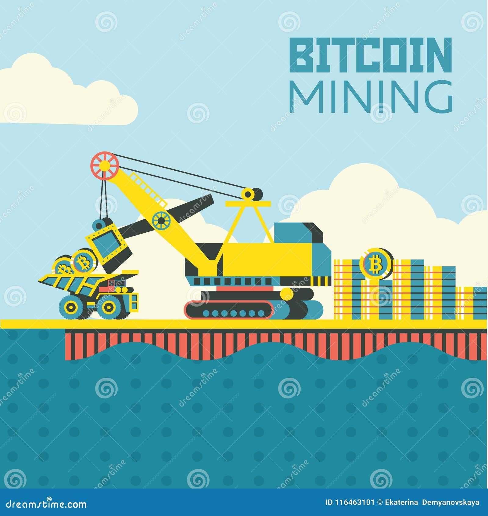 Bitcoin Mining. Cryptocurrency. Vector Illustration. Stock Vector ...