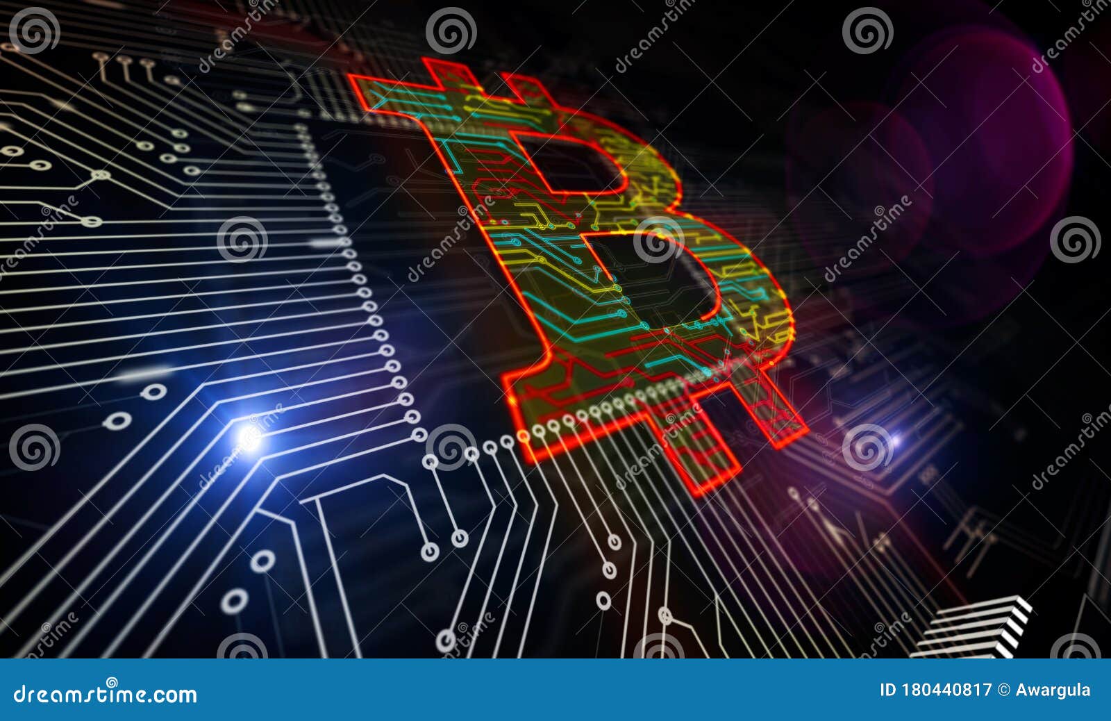 Processor Factory with Laser Burning of Bitcoin Symbols Illustration ...