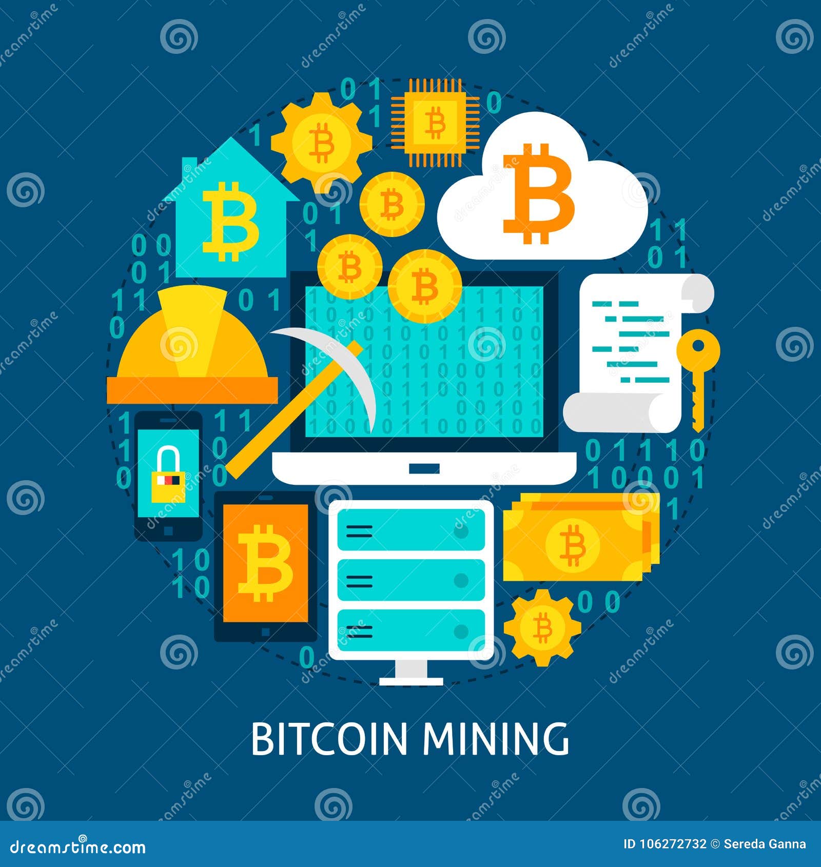 Bitcoin Mining Flat Concept Stock Vector - Illustration of ...