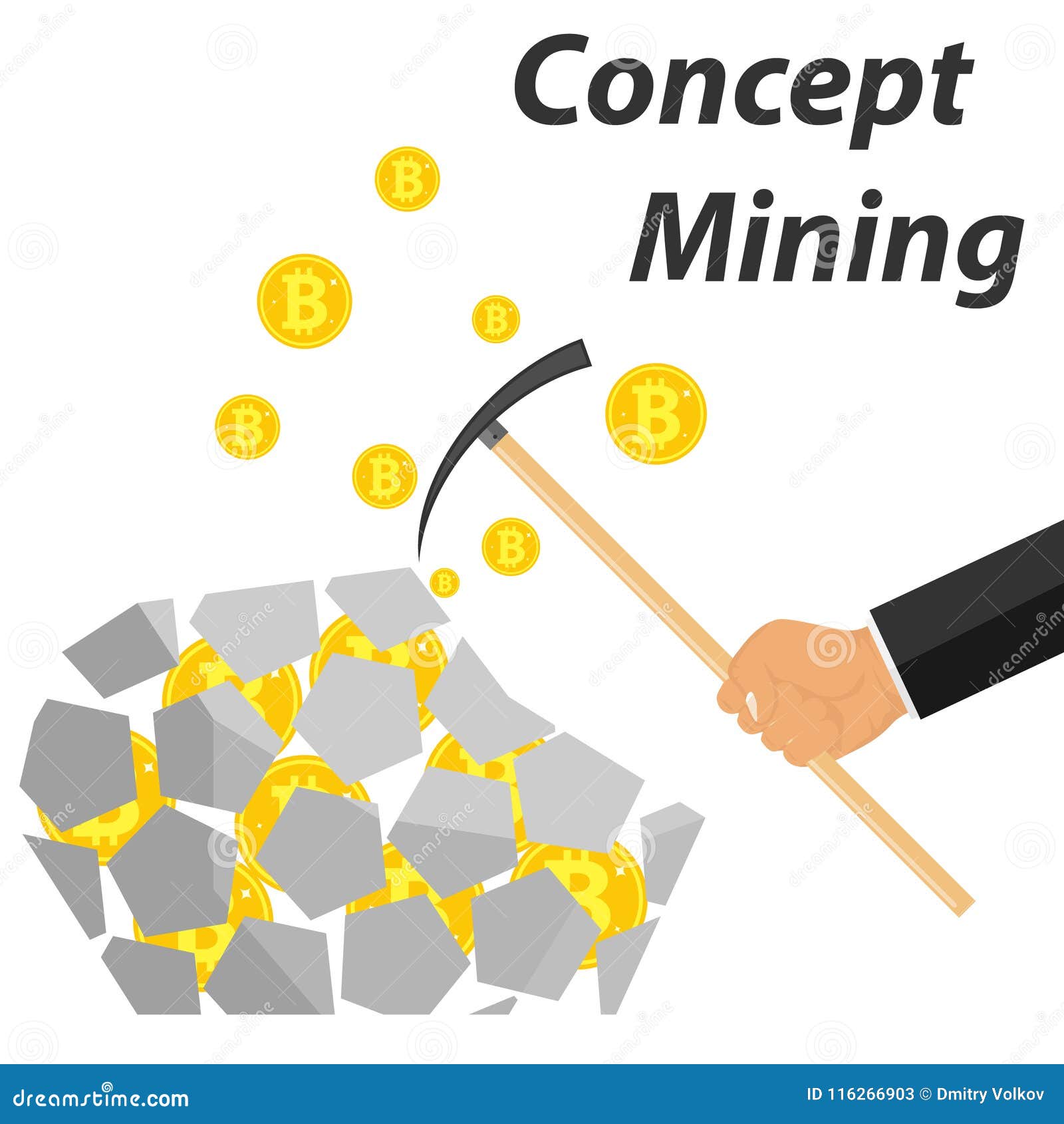 Bitcoin Mining. a Hand with a Pick Marks a Stone with Bitcoins ...
